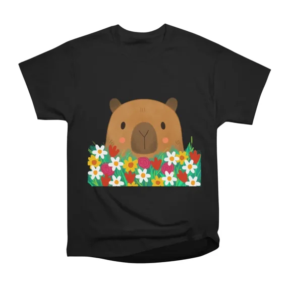 Capybara behind flowers T-Shirt Tee Gift For Him Merch For Her Apparel ...