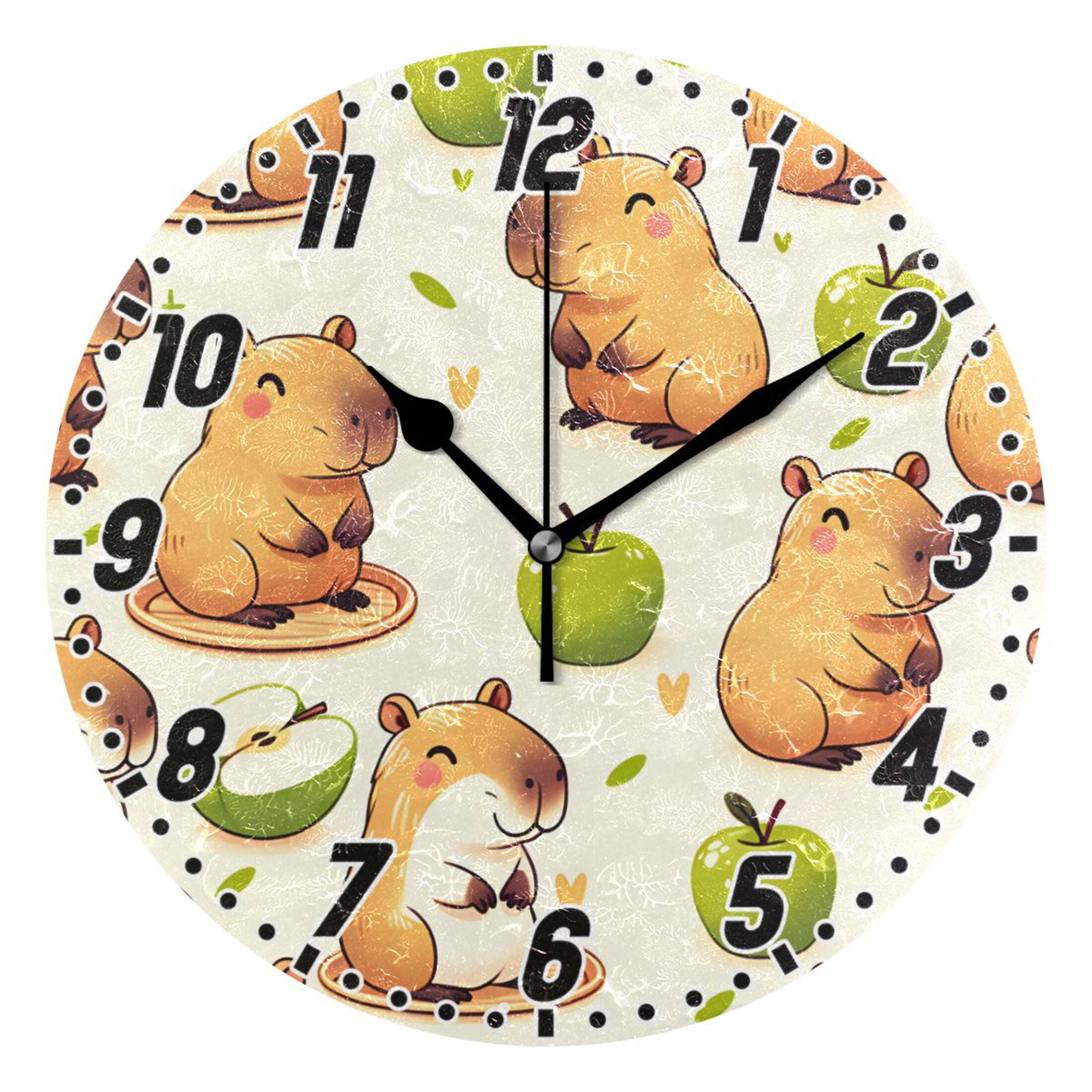 Capybara with Apple Round Wall Clock Battery Operated Silent Non ...