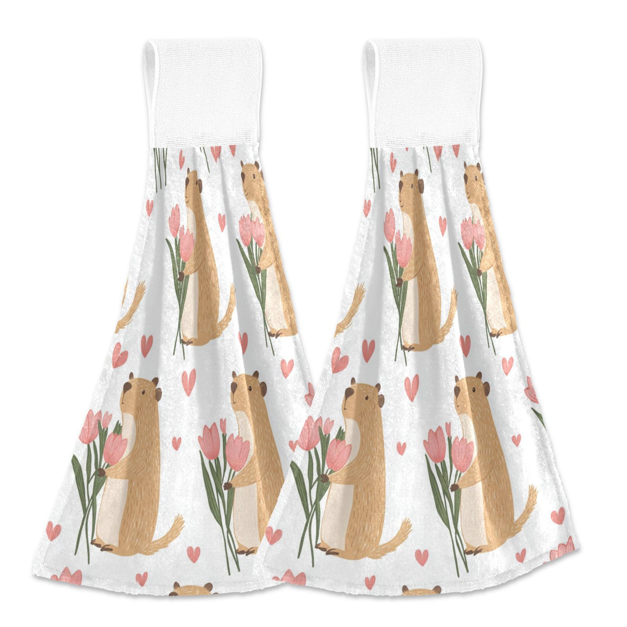 Capybara with Flowers Hearts Valentine Hanging Towels with Loop Hand ...