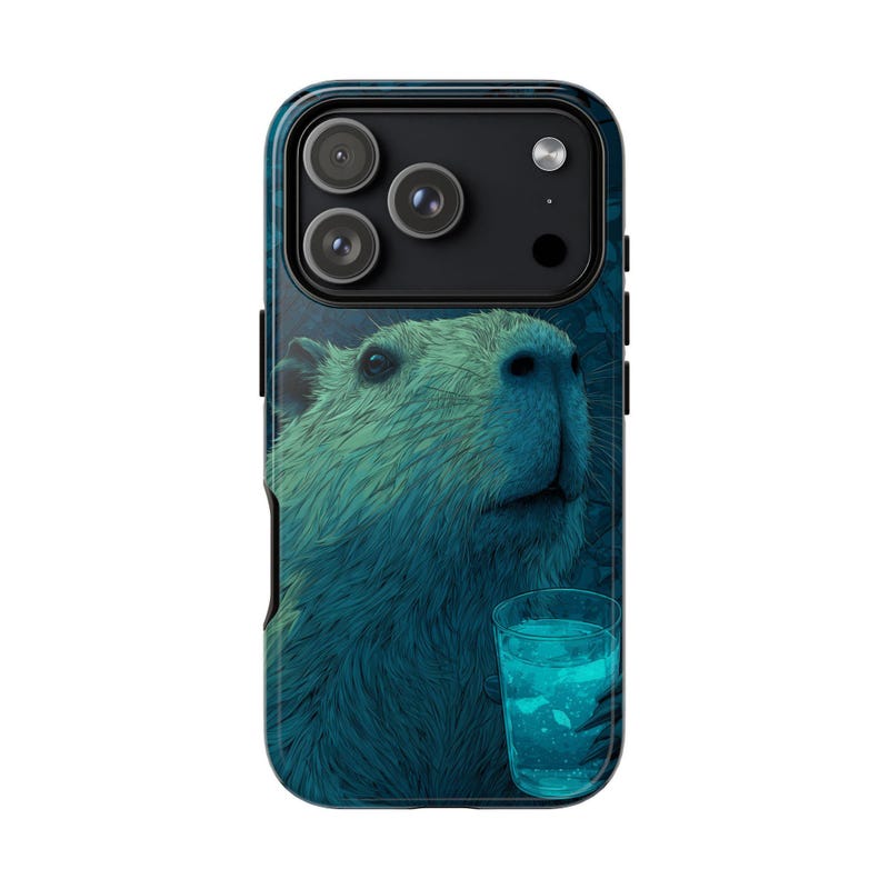 Capybara with Teal Glass of Water Tough Case for iPhone 11,12,13,14,15 ...