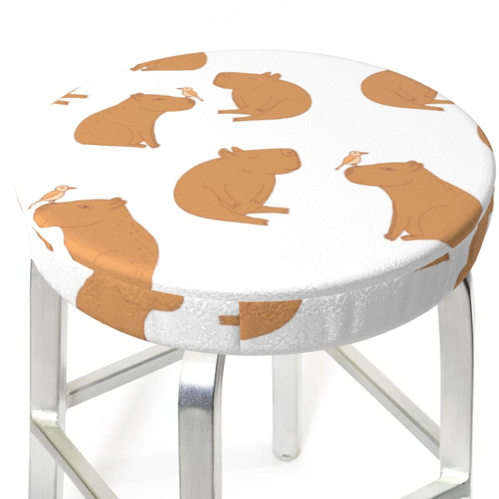 Capybaras Birds Round Bar Stool Covers, Soft Velvet Bar Stool Seat ...