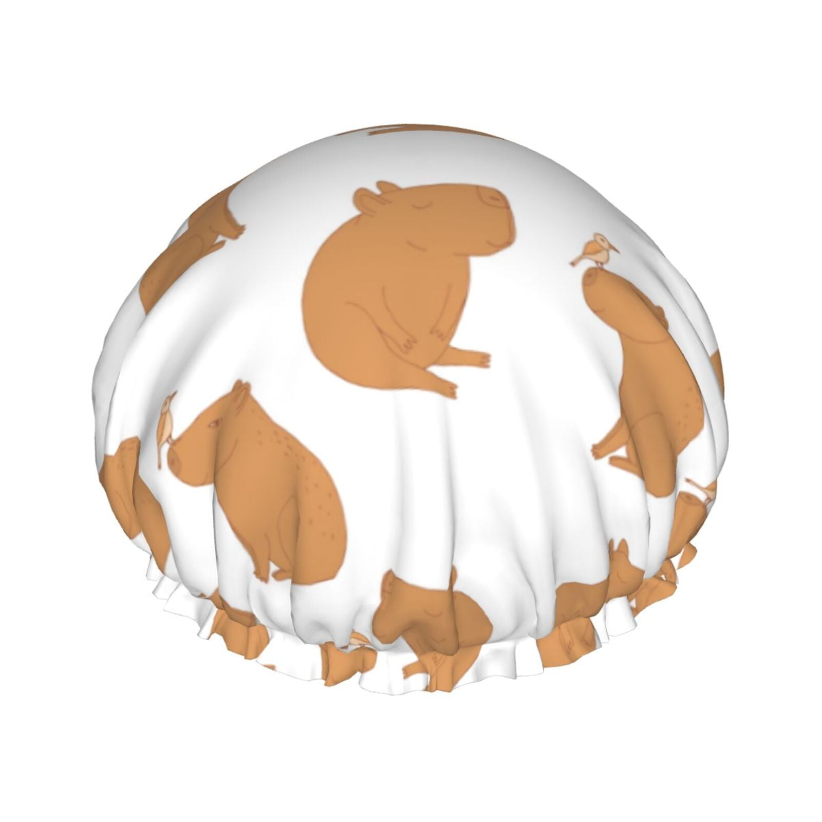 Capybaras Birds Shower Cap for Women, Double Waterproof Layers Shower ...