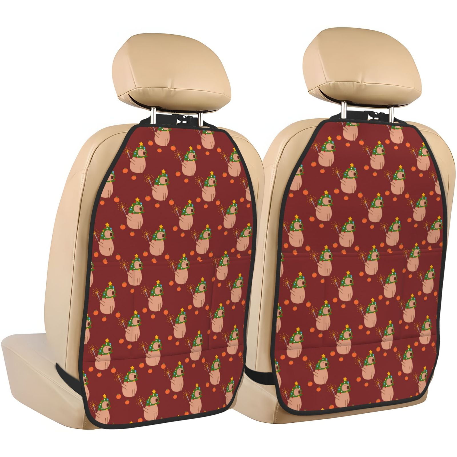 Capybaras Christmas Red Backseat Car Organizer, 2 Pack Kick Mats Back ...