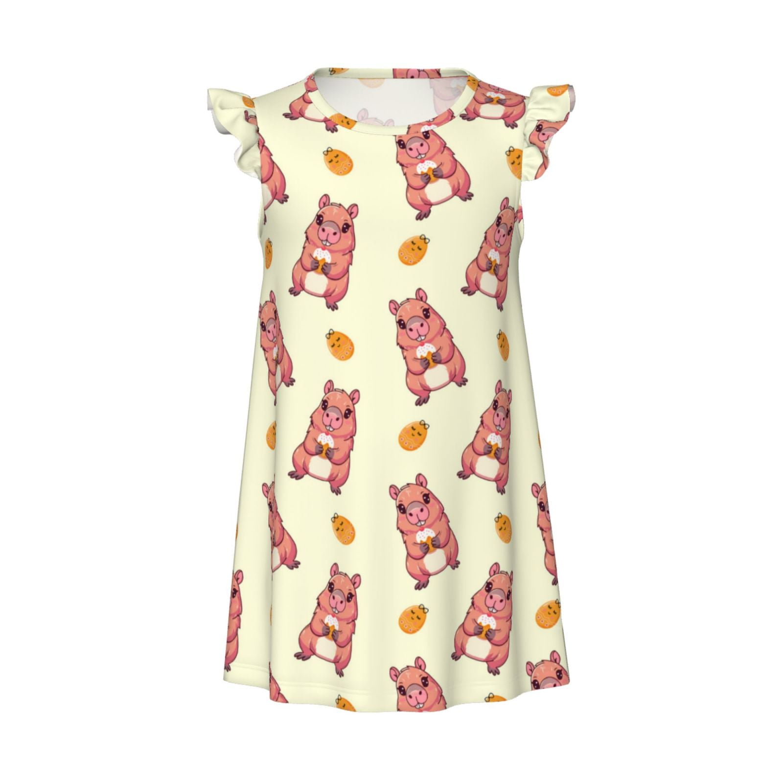 Capybaras Easter Eggs Girls Nightgown, Flutter Short Sleeves Night ...