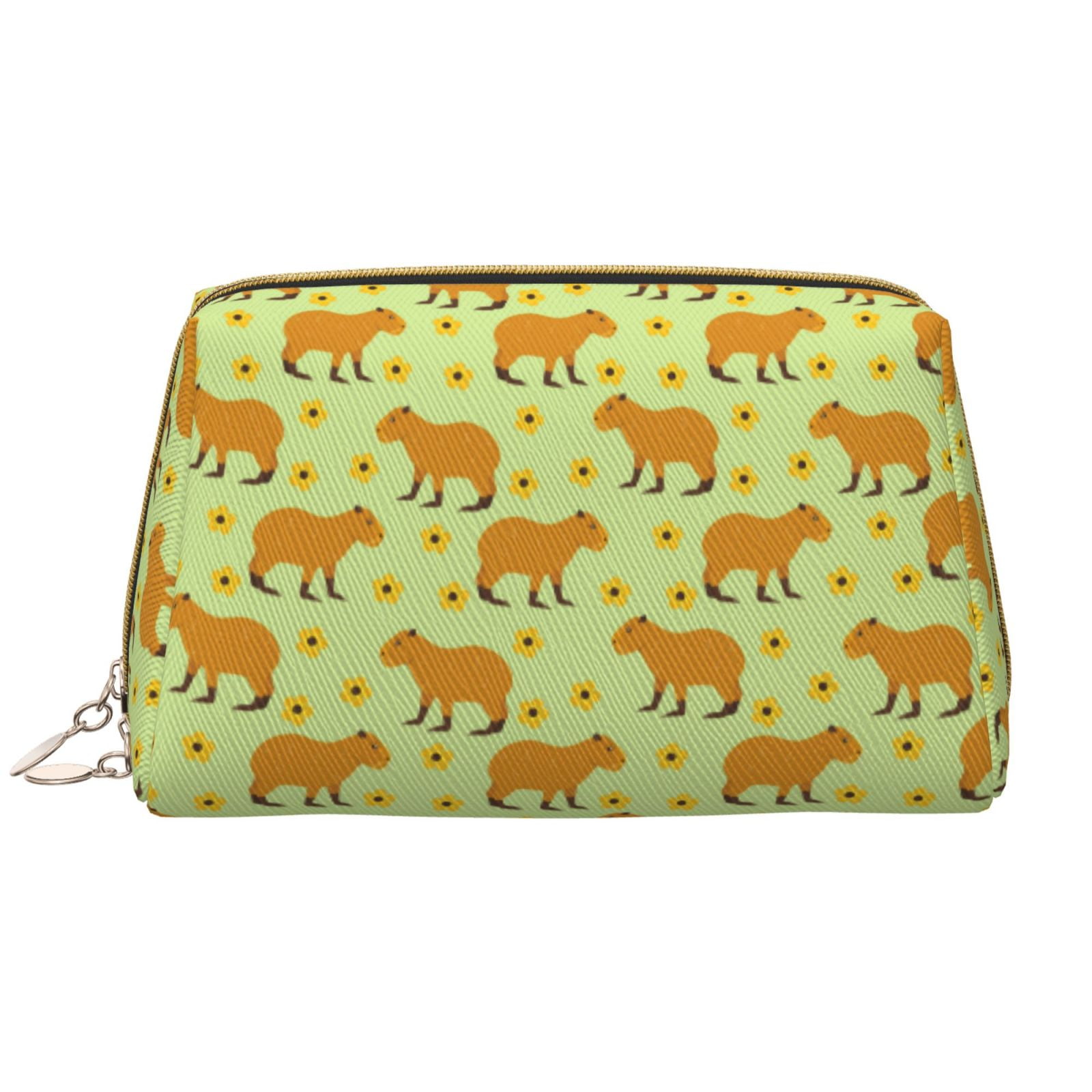 Capybaras Flowers Large Travel Makeup Bag - Pvc Leather Cosmetic Bags ...