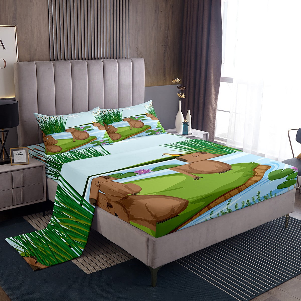 Capybaras Funny Bed Sheets Kawaii Decor, Cartoon Cute Capybara Fitted ...