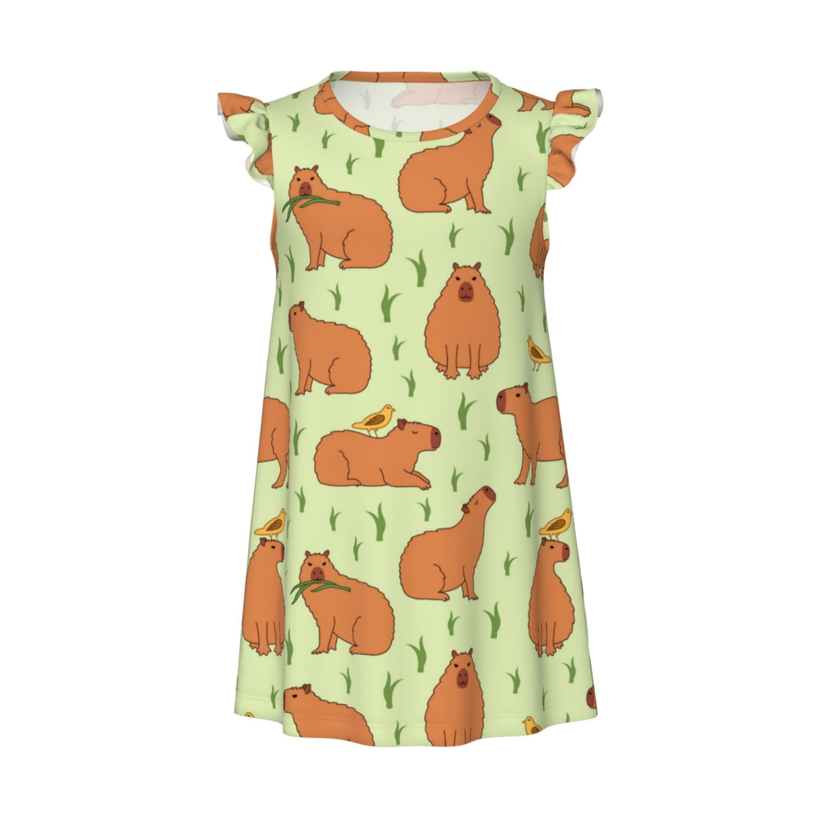 Capybaras Grass Girls Nightgowns, Short Sleeves Dress Girls Sleepwear ...