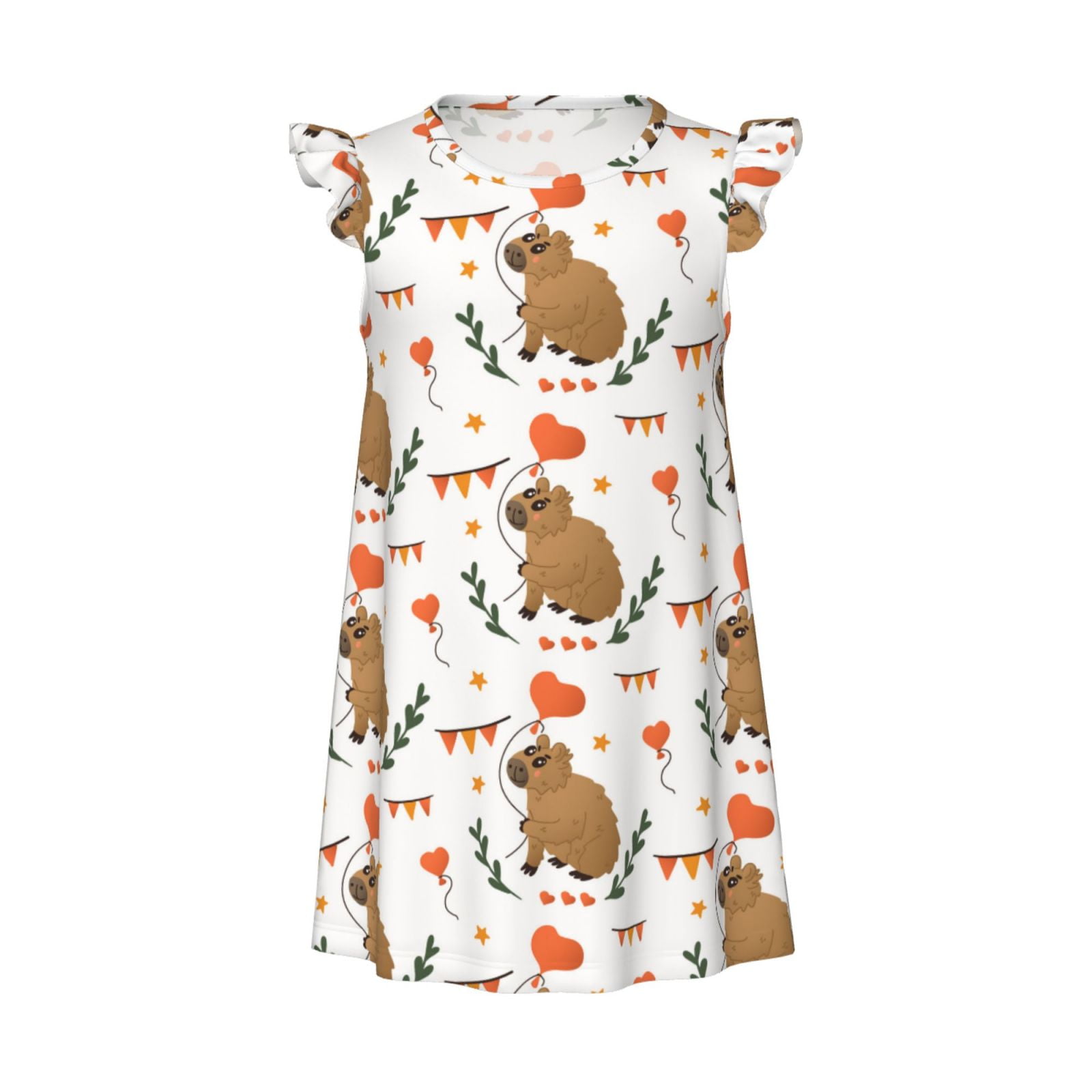 Capybaras Heart Balloons Girls Nightgowns, Short Sleeves Dress Girls ...