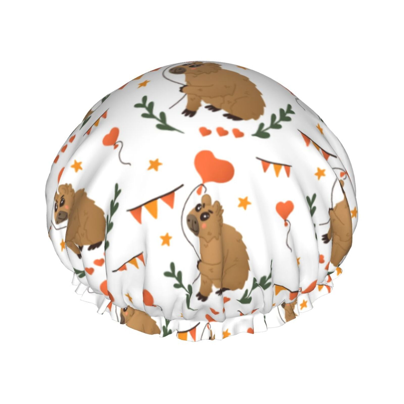 Capybaras Heart Balloons Shower Cap for Women, Double Waterproof Layers ...