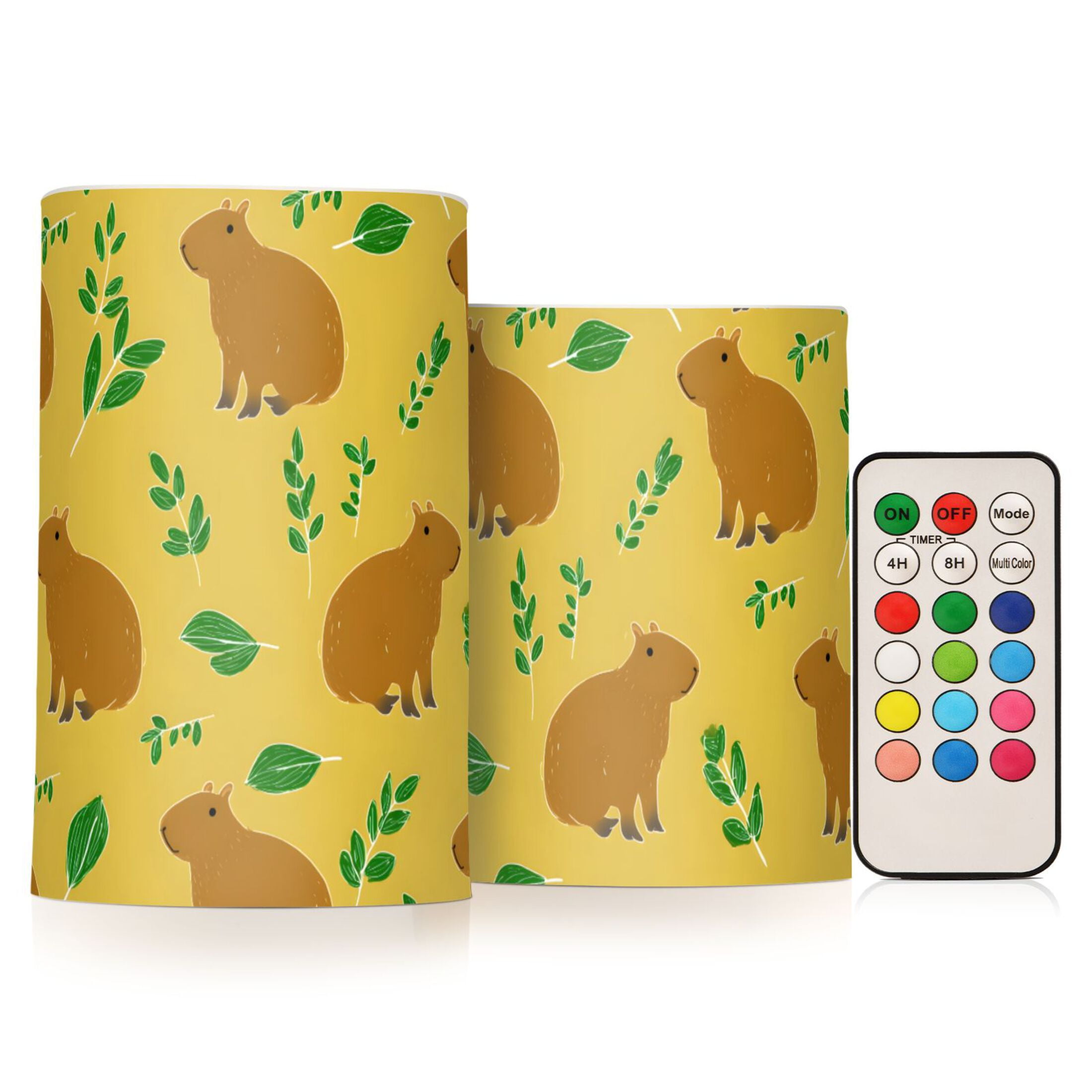 Capybaras Leaves Pattern Flameless LED Candle Set with Remote, Battery ...