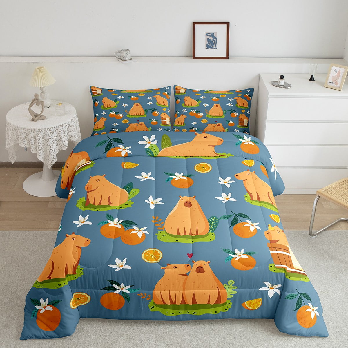 Capybaras Queen Comforter Set for Capybara Lovers, Cute Wild Rodent ...