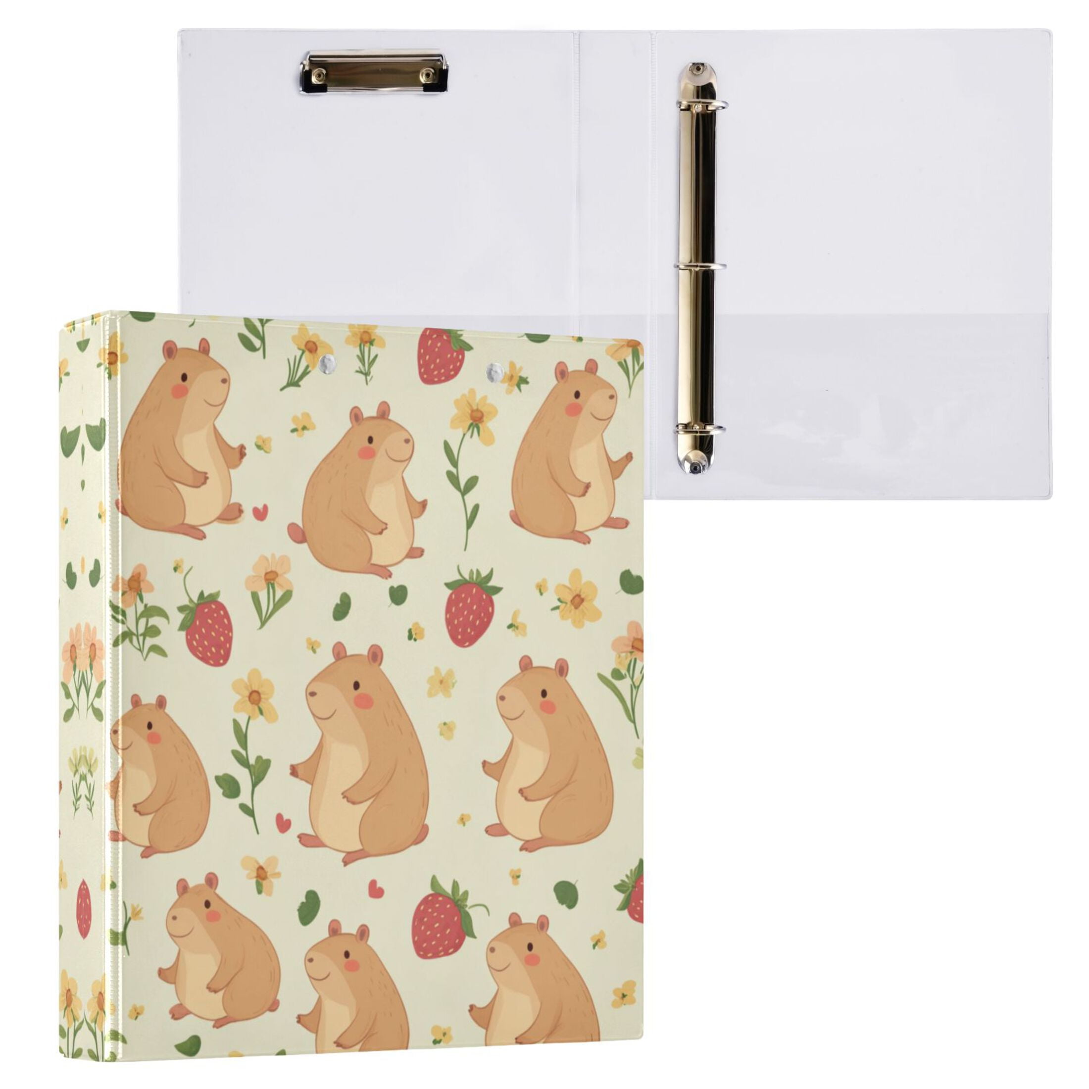 Capybaras and Strawberries 3 Ring Hardcover Binders 1.5in Round Rings ...