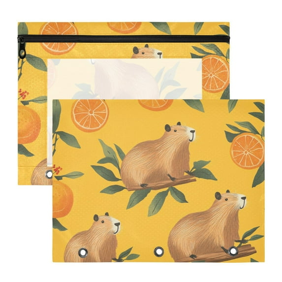 Capybaras with Oranges Cartoon 3-Ring Binder Pouches A4 Size Zipper ...