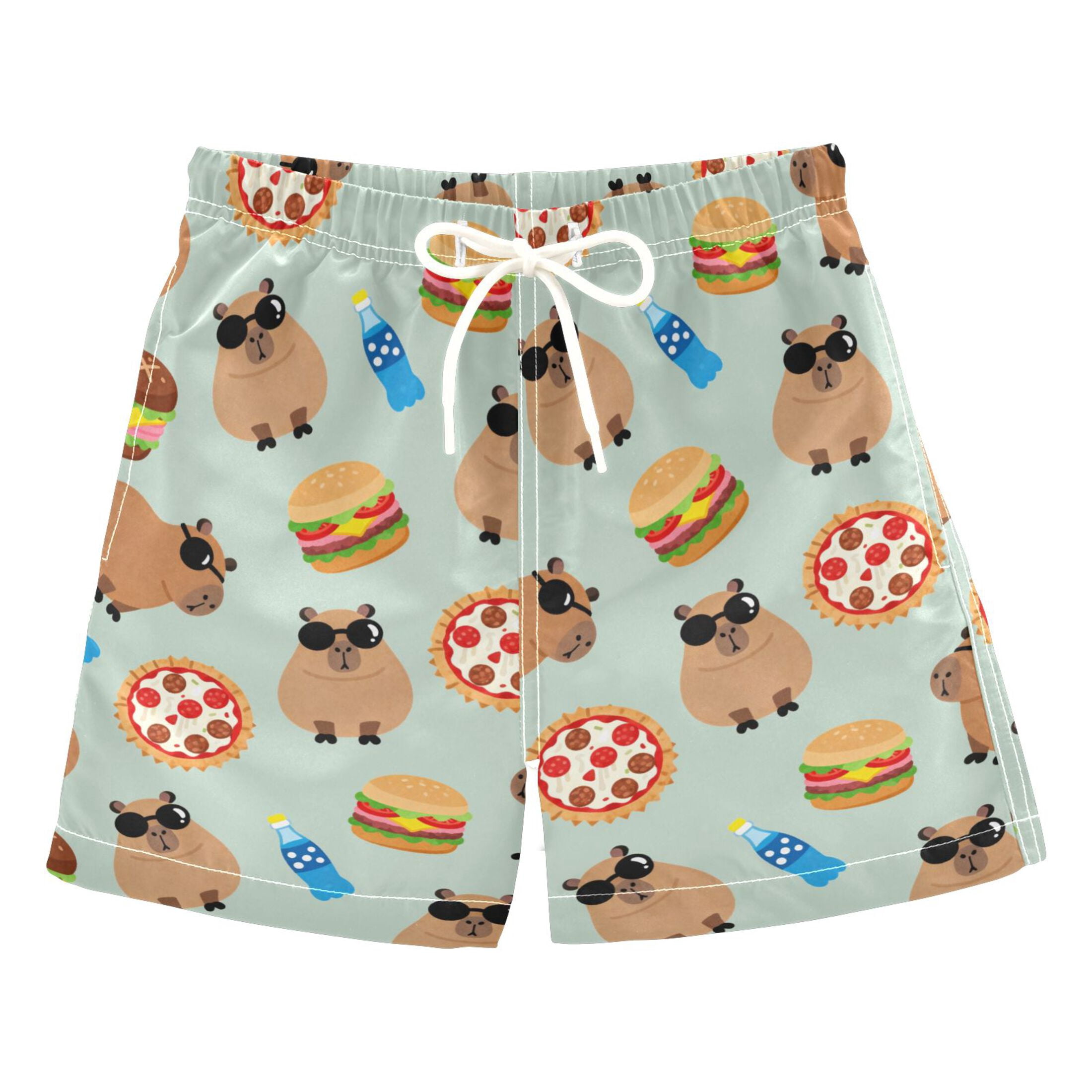 Capybarba Hamburger Pizza Pattern Swim Trunks Quick Dry Beach Pool ...