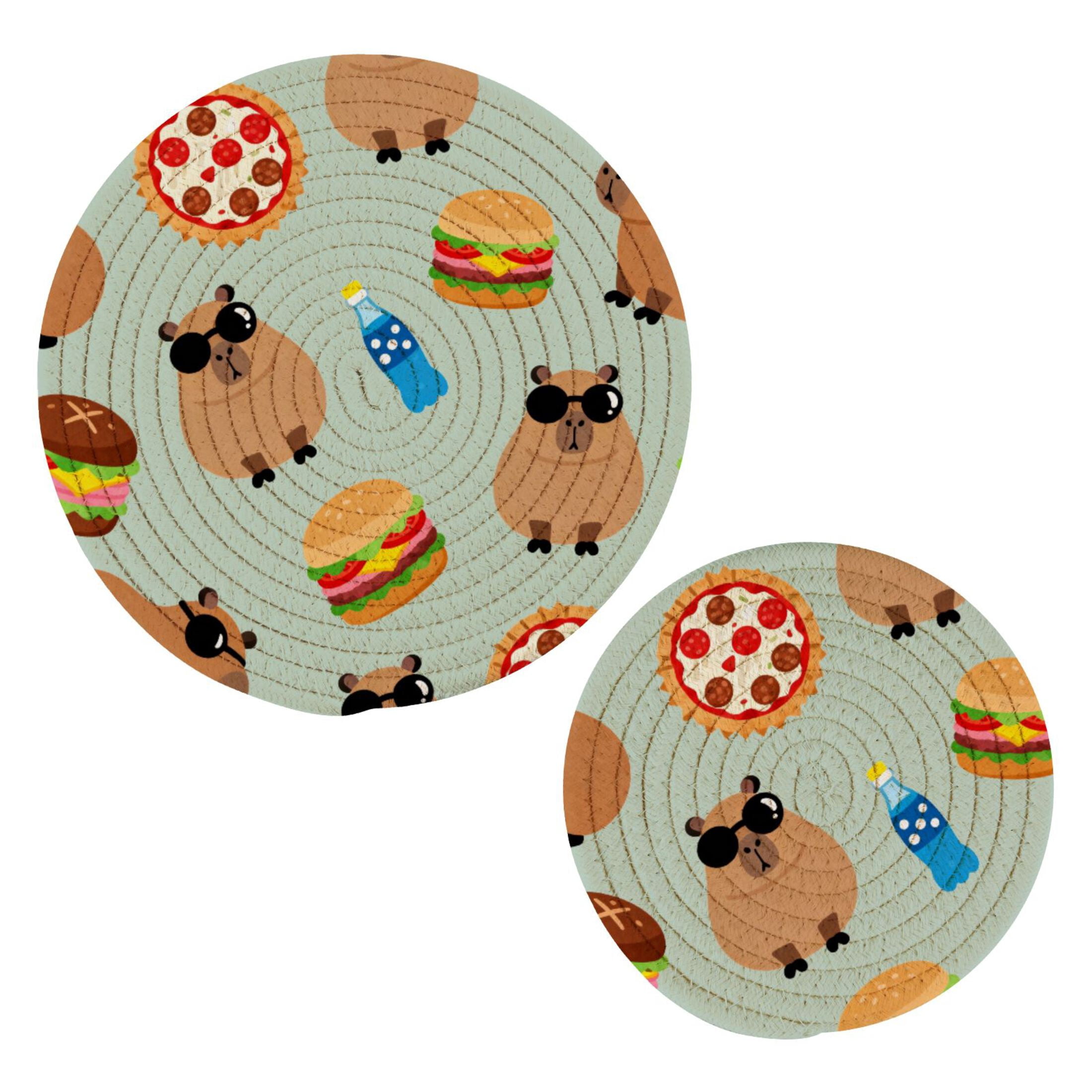 Capybarba and Food Pattern Cotton Trivets Potholders Set of 2 Handmade ...