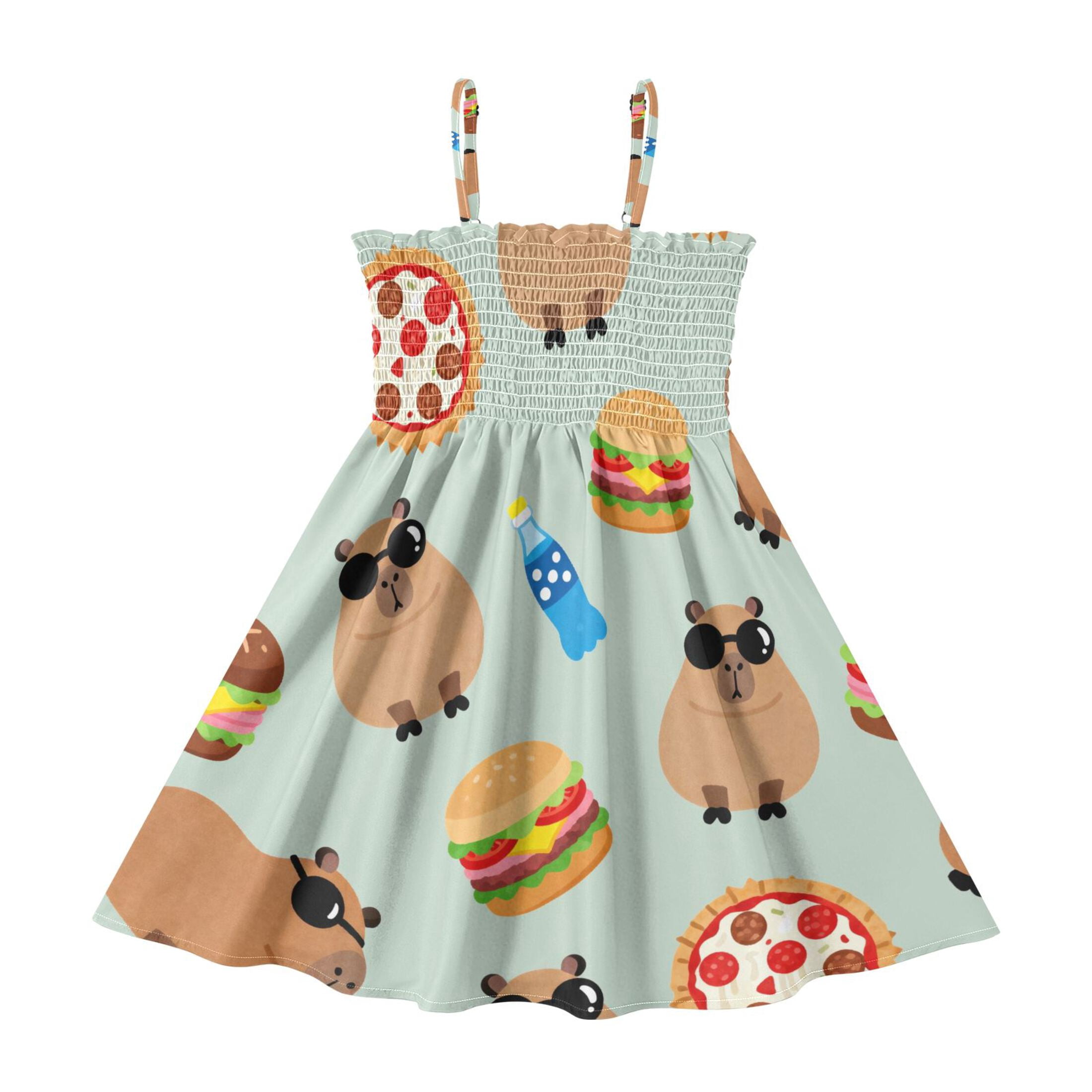 Capybarba and Food Pattern Girls' Casual Dresses 2Y-8Y Sleeveless ...