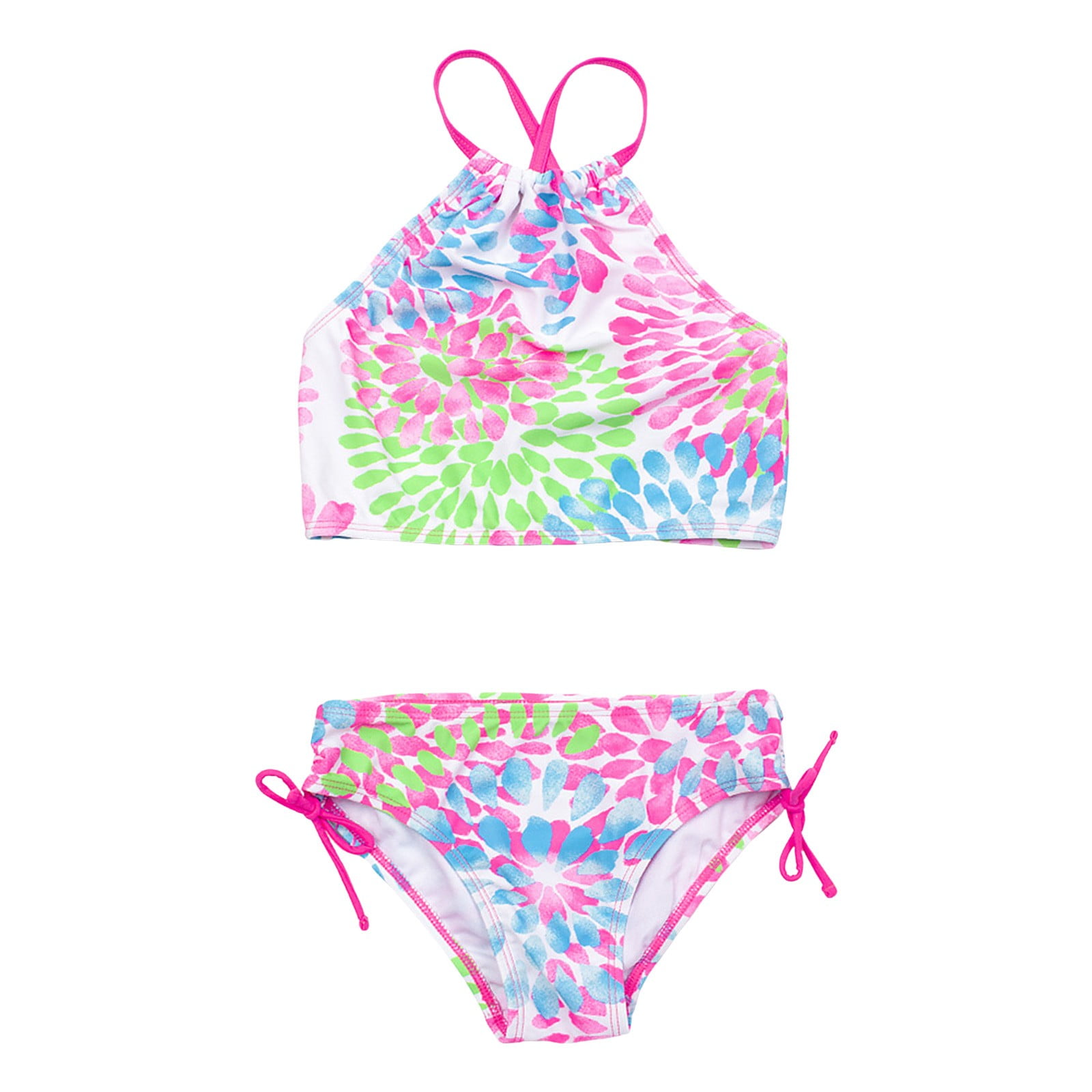 Caqnni 2 Pcs Girl Swimwear Floral Tops Drawstring Bikini Bottoms Suit ...