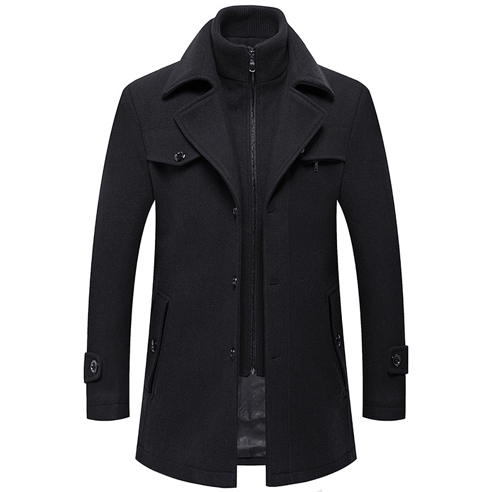 Caqnni 2024 Men's Wool Blend Pea Coat Classic Overcoat Slim Fit Long ...