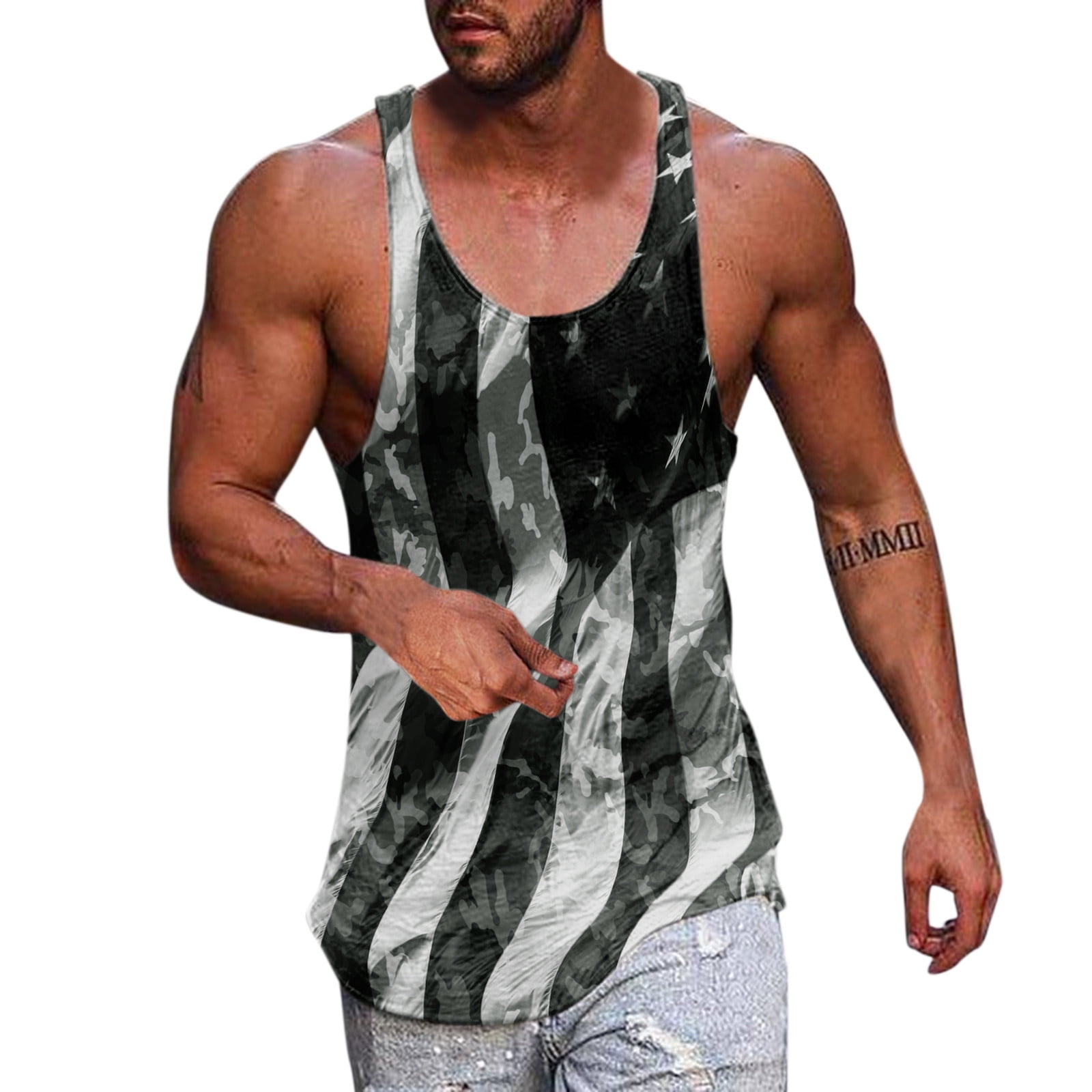 Caqnni 4th of July Patriotic Shirts Mens Workout Tank Top Gym Muscle Tee Fitness Bodybuilding ...