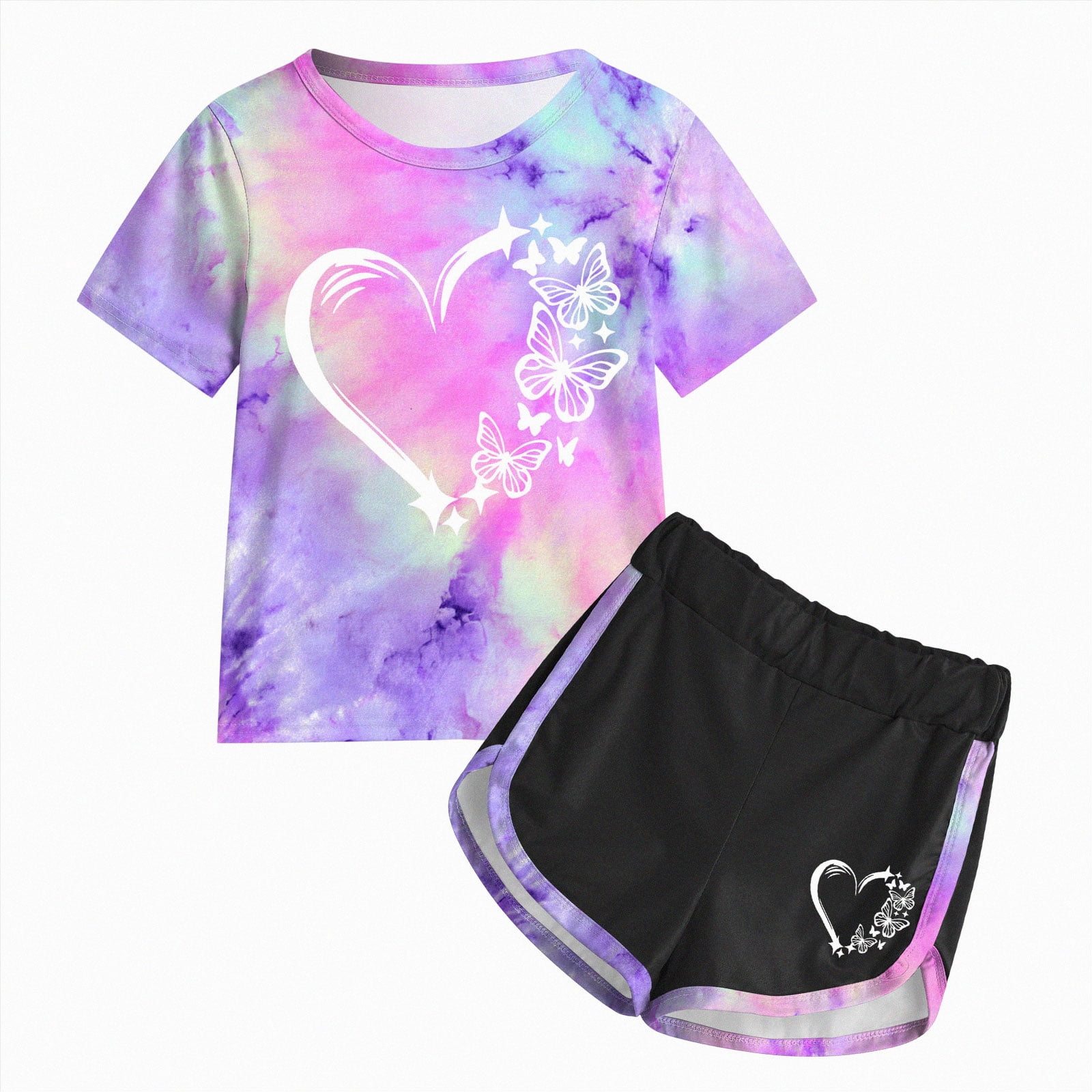 Caqnni 5-6 Years Teen Girls Tie Dye Printed Short Sleeved Top And ...