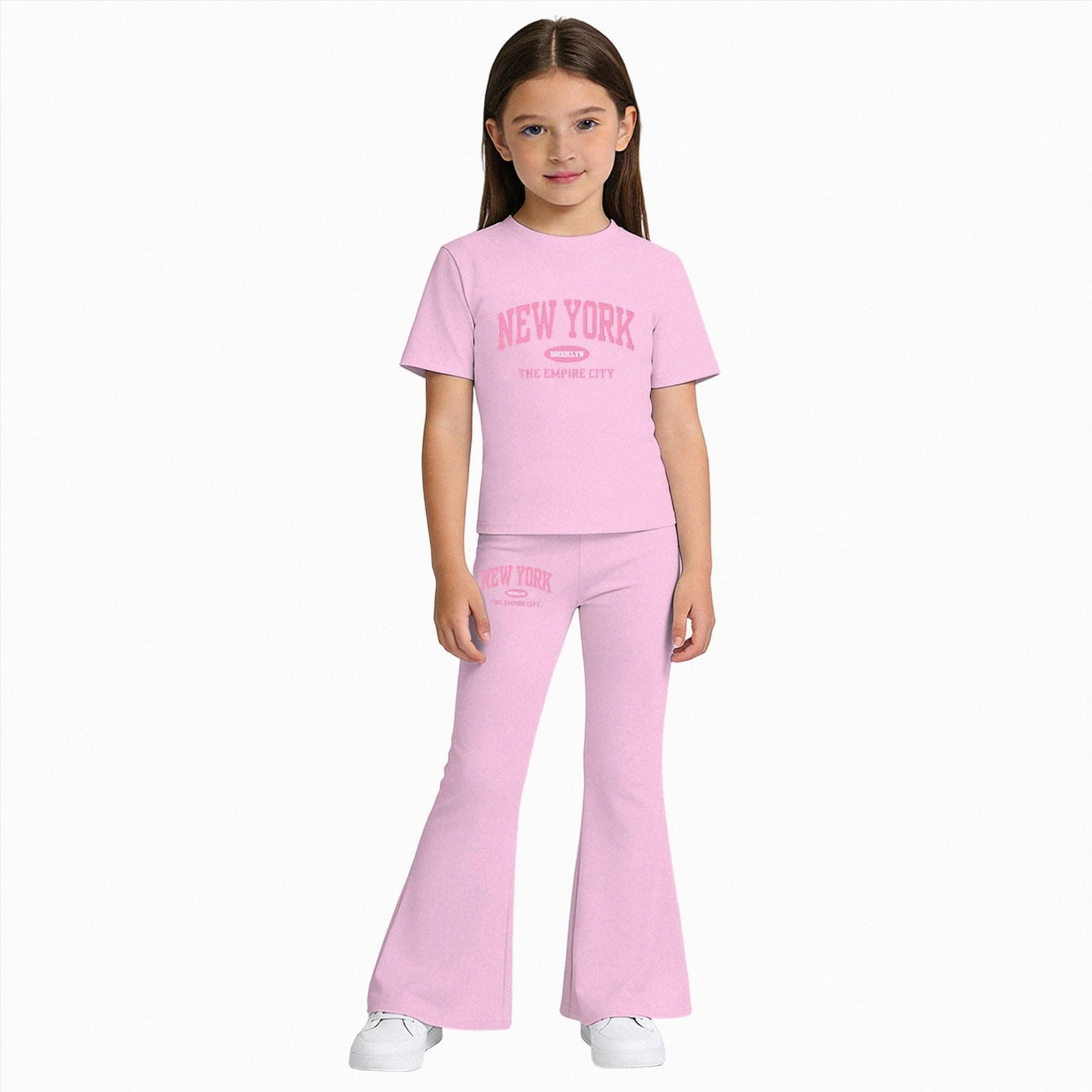 Caqnni 8-9 Years Teen Girls' Short Sleeved Letter Print Top Wide Leg ...