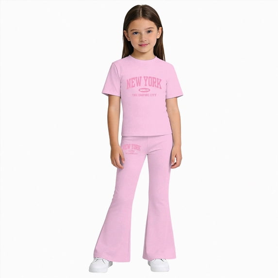 Caqnni 8-9 Years Teen Girls' Short Sleeved Letter Print Top Wide Leg ...