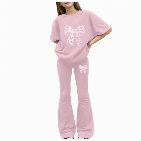 Caqnni 8-9 Years Teen Girls Tracksuit Print Short Sleeve Tops T Shirt ...