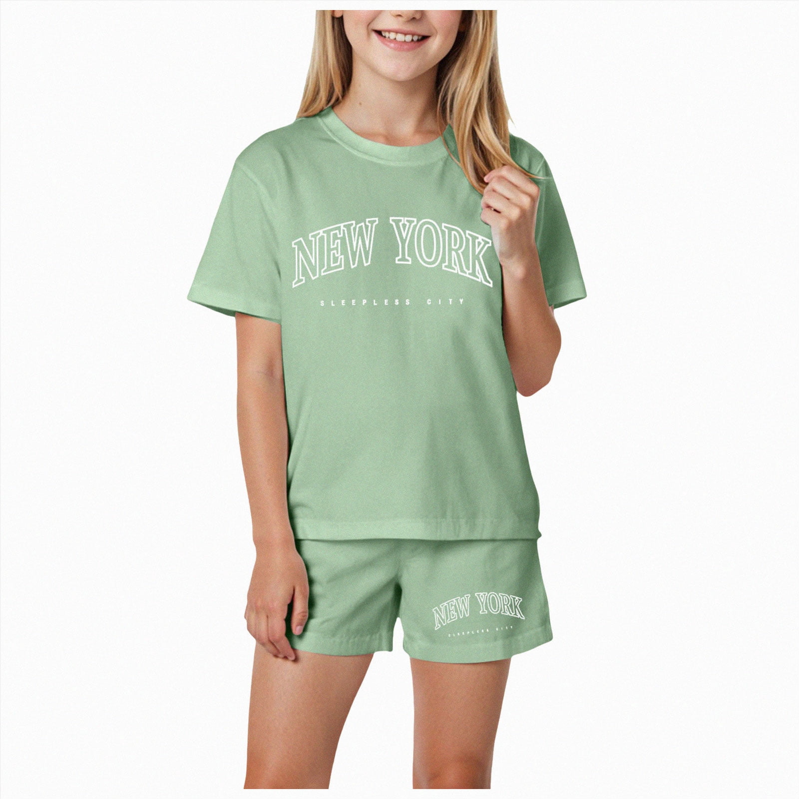 Caqnni 9-10 Years Teen Girls Fashion Short Sleeve Top And Shorts Set ...