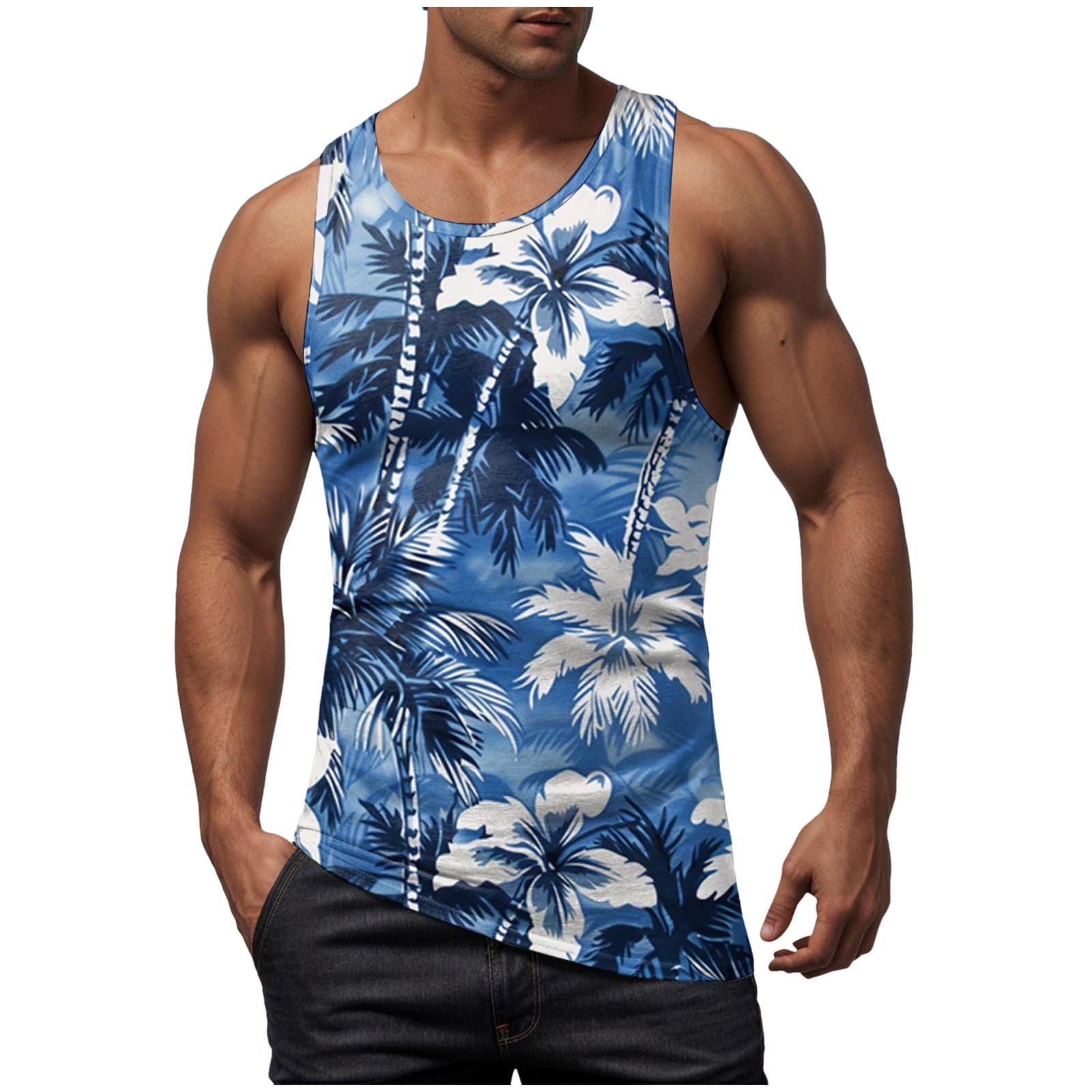Caqnni Adult Men's Basic Undershirt Tank Top Athletic Sleeveless Tee ...