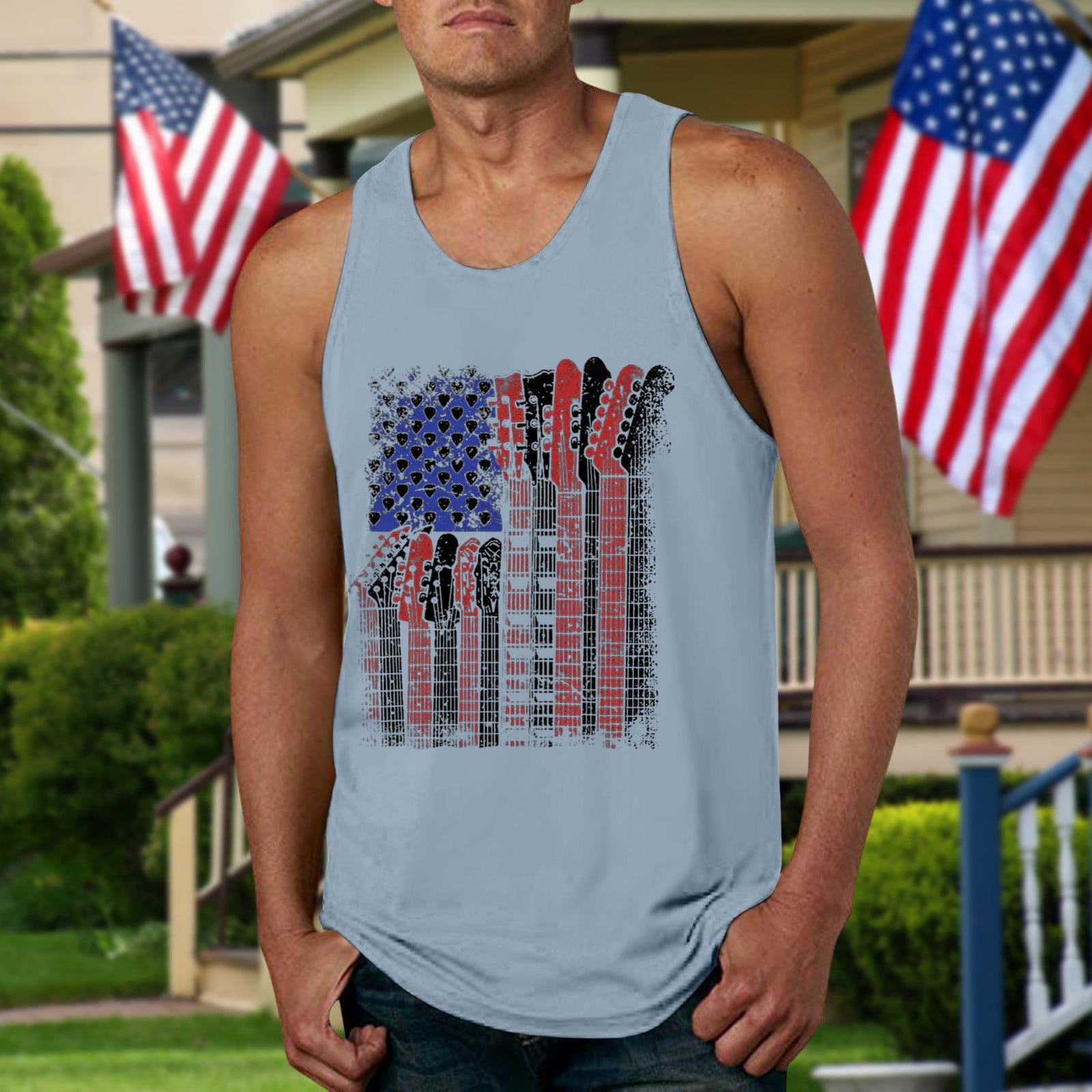 Caqnni American Flag 4th of July Men Women Merica USA Tank Top (Light ...