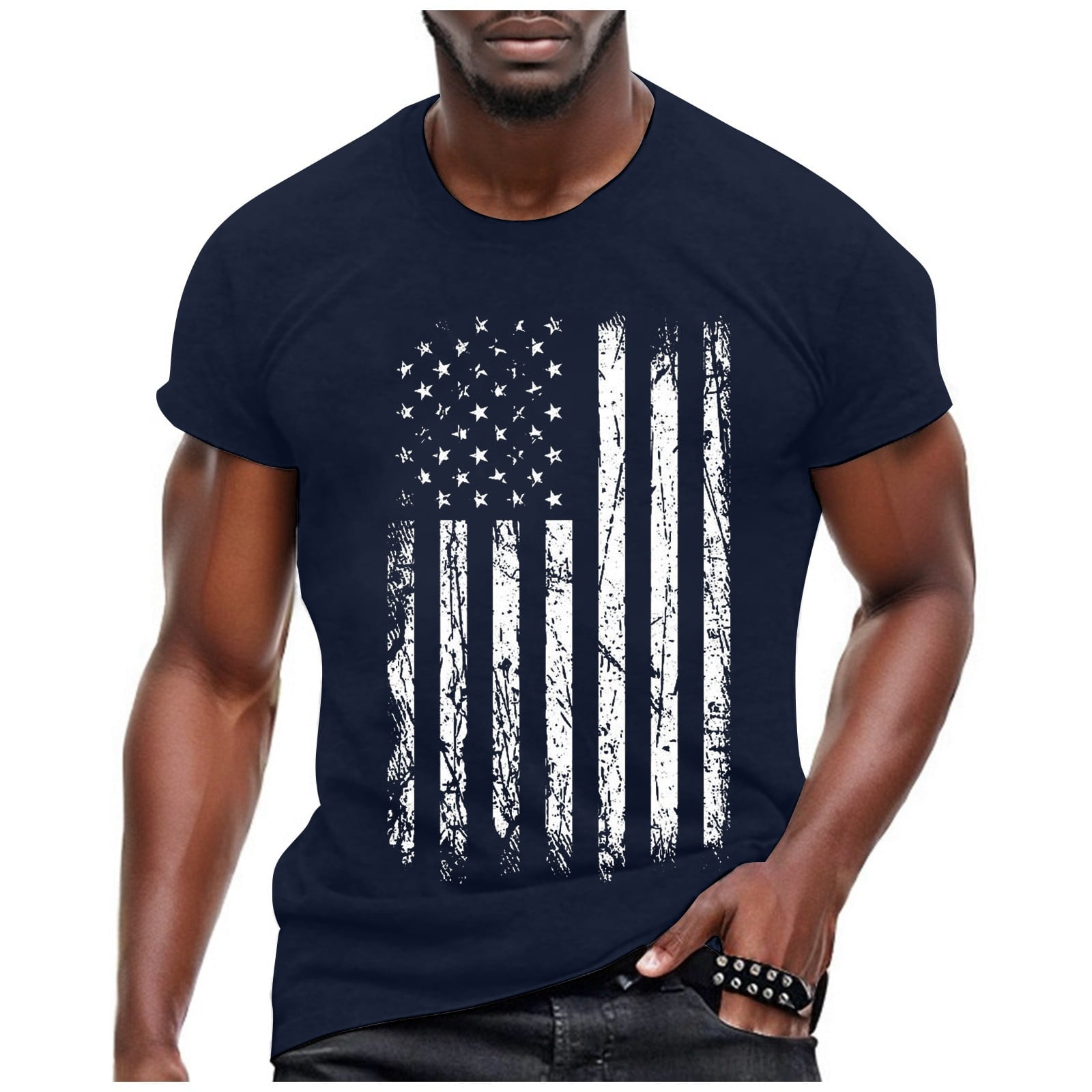 Caqnni American Flag Blue Tshirt Men Grey Tee Tops Mens USA Patriot 4th ...