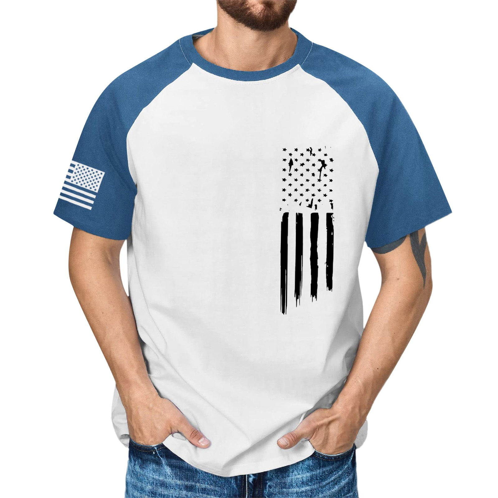 Caqnni American Flag T-Shirts for Mens Patriotic Shirt USA Flag Stars ...