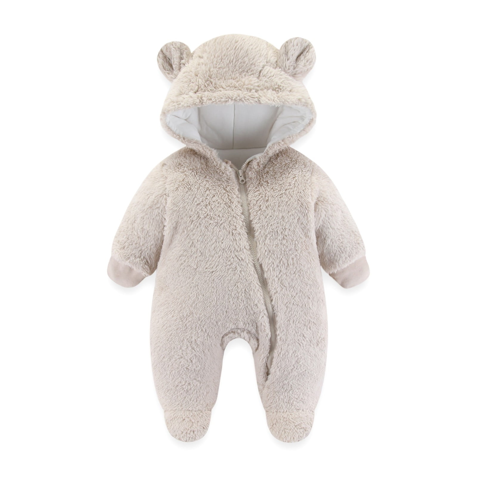 Caqnni Baby Boy Girl Zipper Polar Fleece Jacket Footie Jumpsuit Bear Ears Hooded Snowsuit Long ...