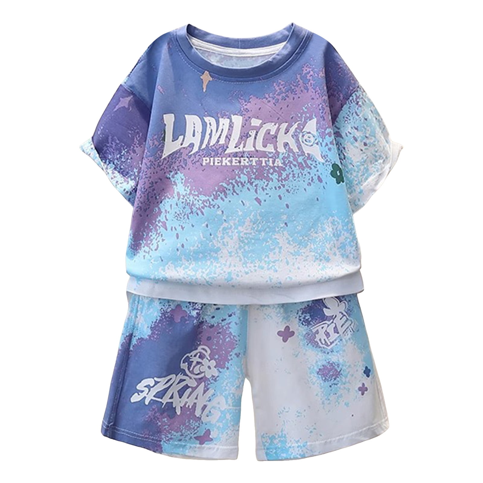 Caqnni Boy's 2 Piece Summer Beach Set Short Sleeve Tee with Elastic ...