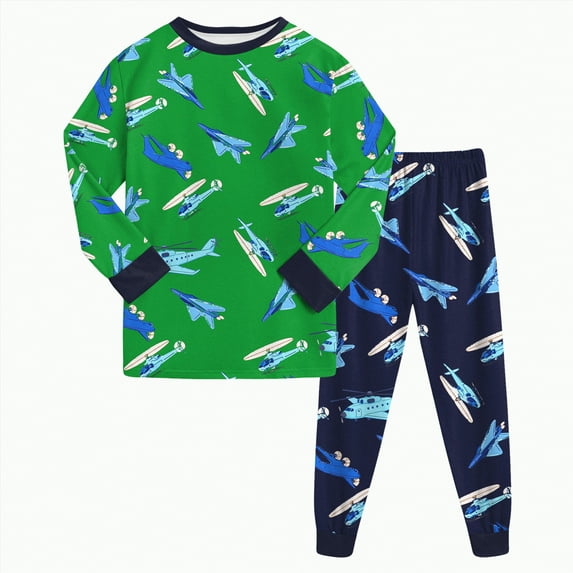 Caqnni Boys Girls Patterned Pajama Set Plush Fabric Long Sleeve 2PCs ...