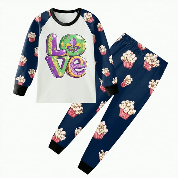 Caqnni Boys Girls Printed Pajama Set Long Sleeve Crewneck & Pants for ...