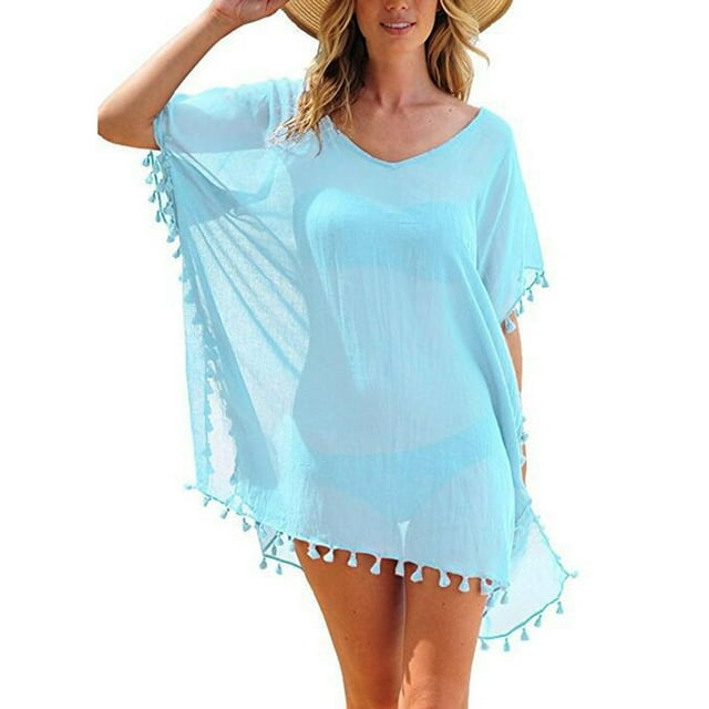 Caqnni Chiffon Beach Cover-Up for Women, Plus Size Loose Fit with ...