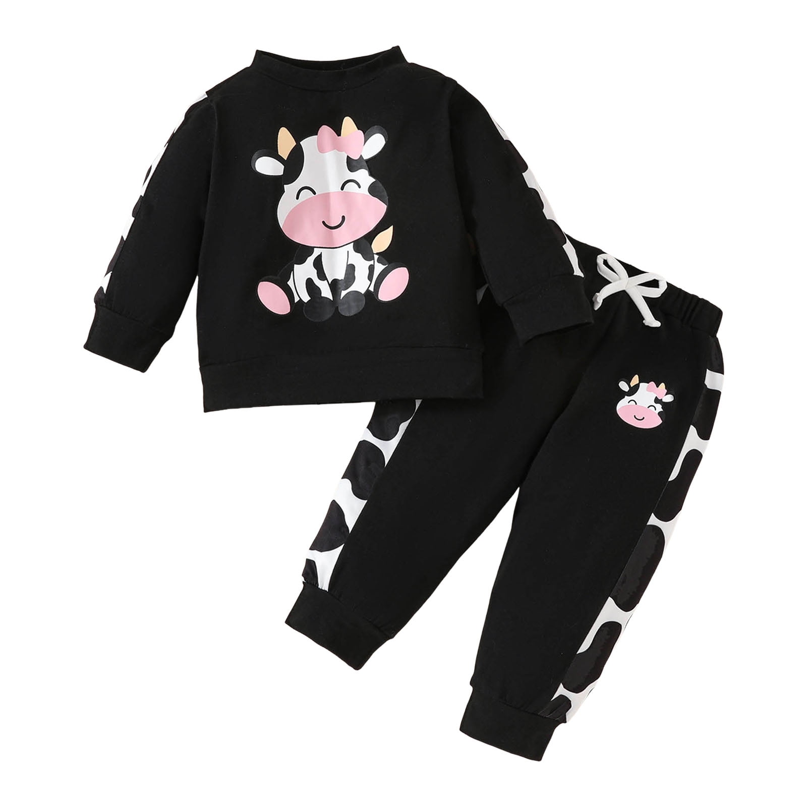 Caqnni Cow Print Bell Bottoms Outfits Toddler Girl Short Sleeve Romper ...