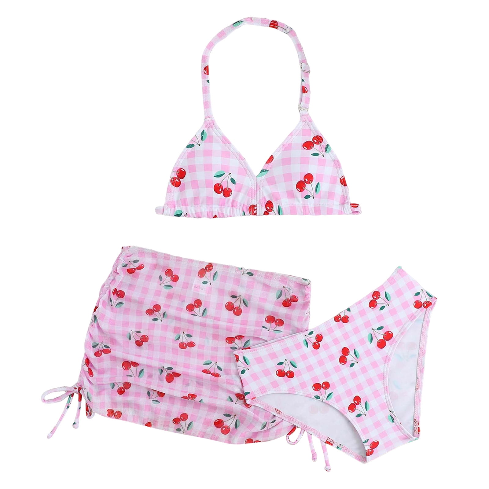 Caqnni Girl's 3 Piece Swimsuits With Cover Up Skirt Triangle Bathing ...