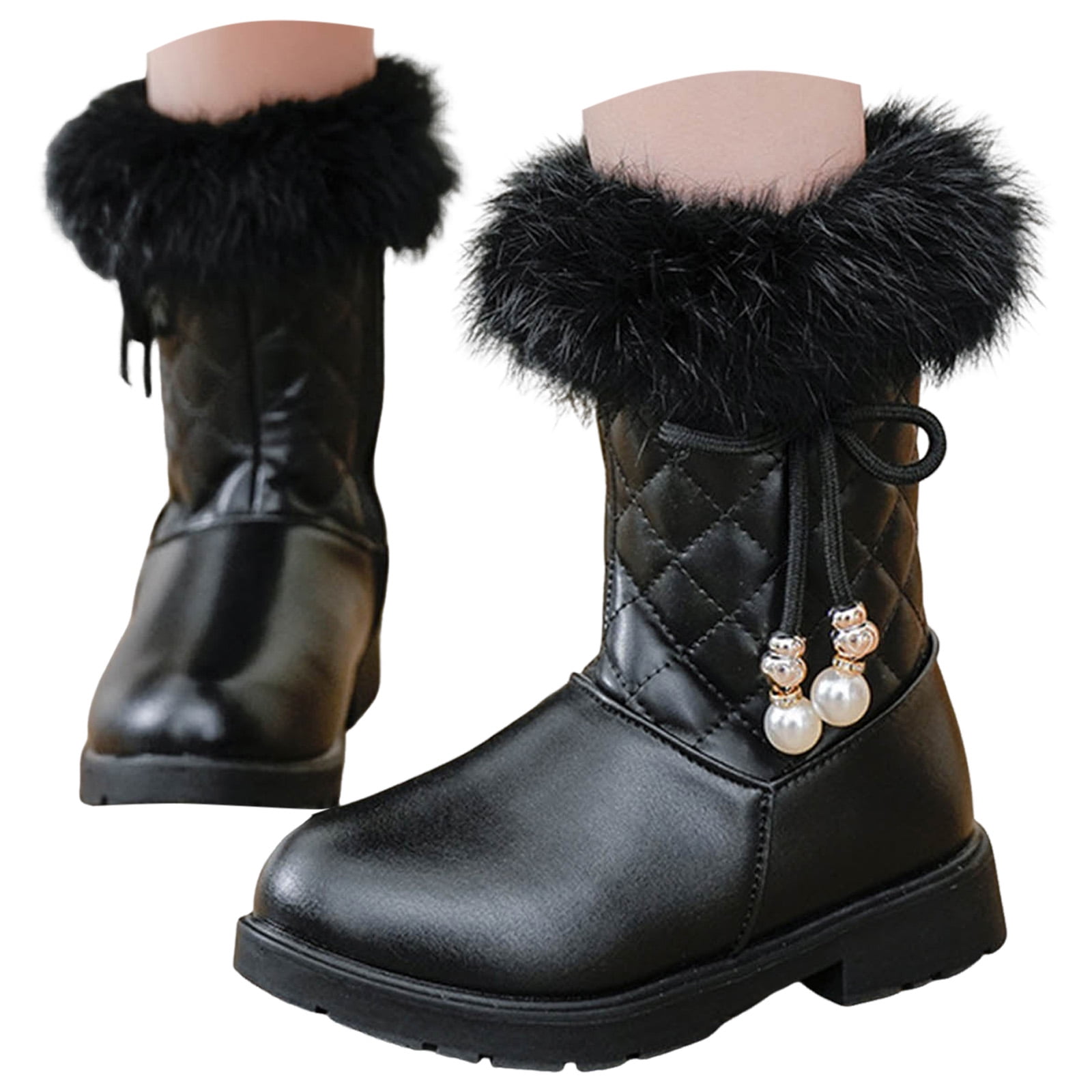 Caqnni Girl's Fashion Waterproof Leather Knee High Mid Calf Riding ...