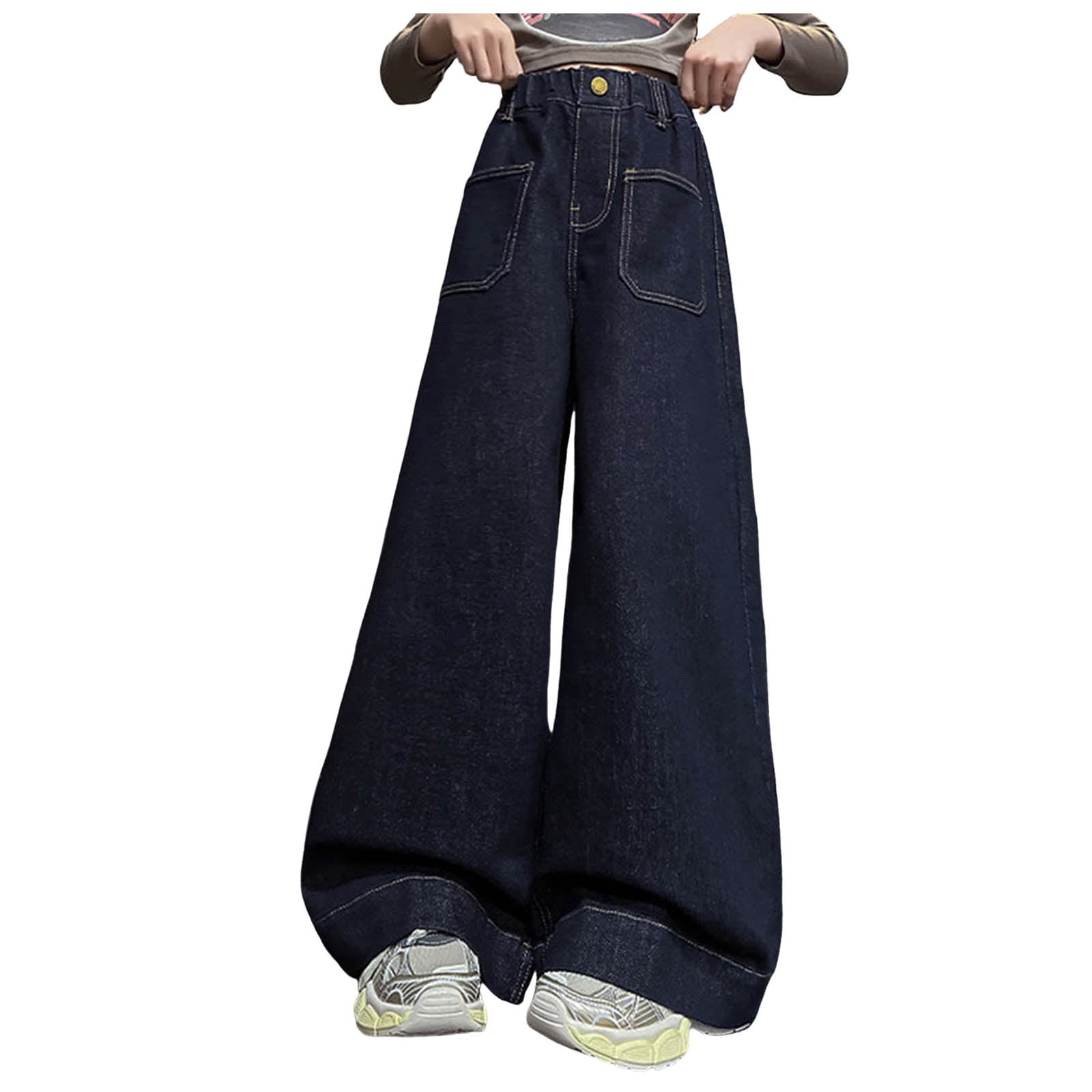Caqnni Girls Cargo Pants Wide Leg Streetwear Kids Pants with Pockets ...