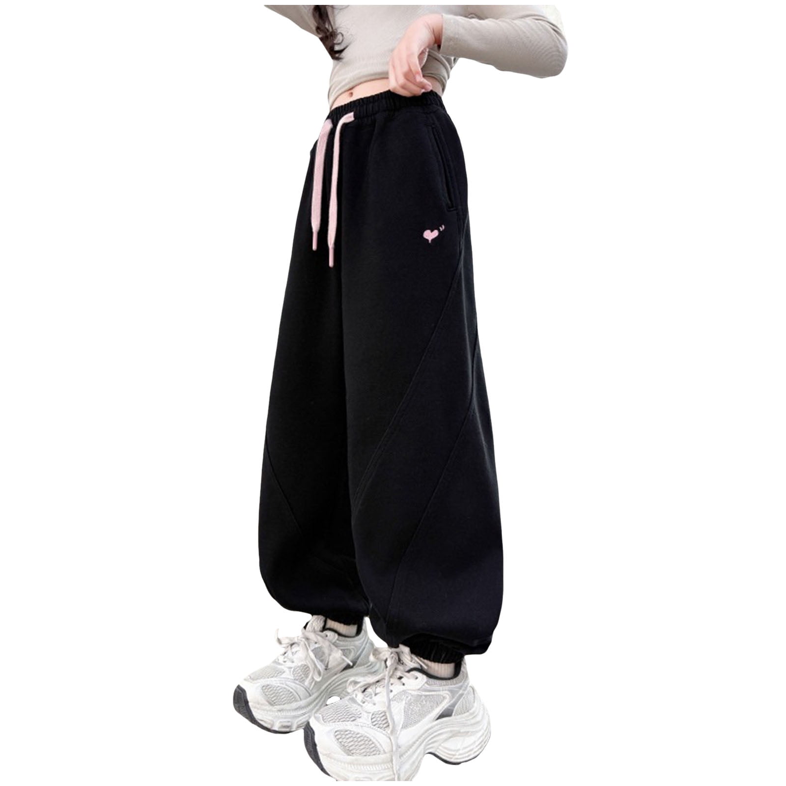 Caqnni Girls High Waist Casual Parachute Pants Y2K Cargo Trousers with ...