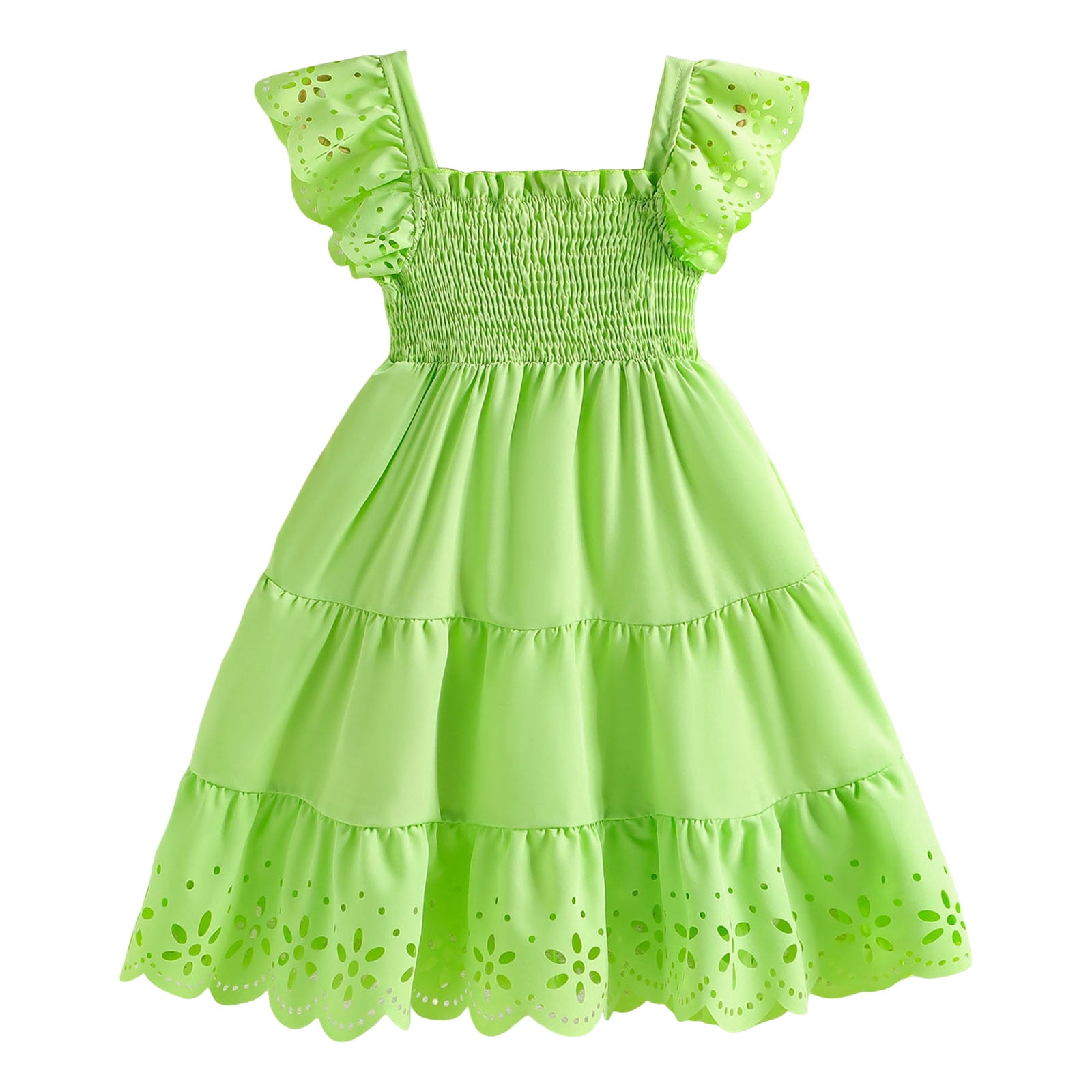 Caqnni Girls Linen Cotton Flutter Sleeve Back Cross A-Line Toddler ...