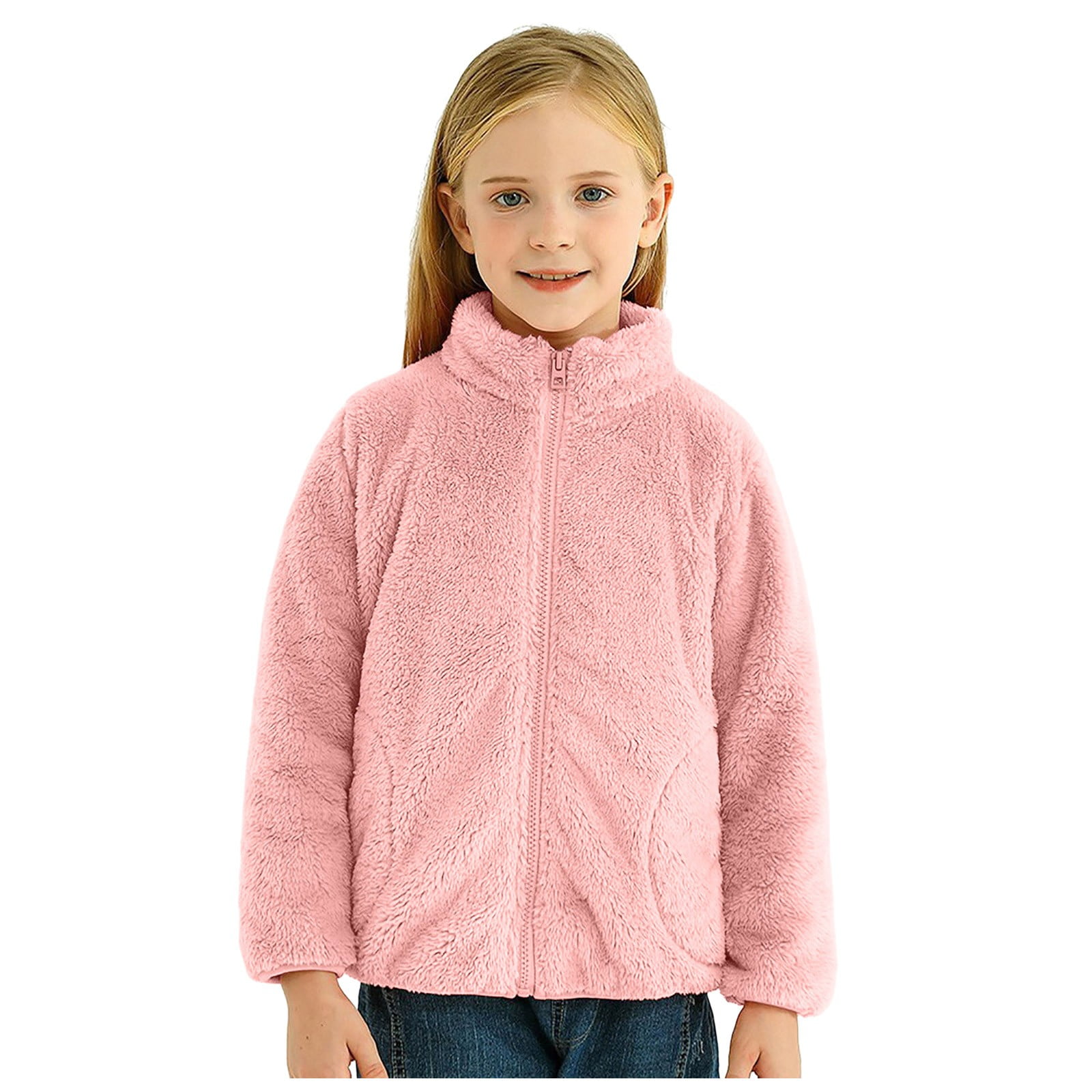 Caqnni Girls Polar Fleece Jacket Sherpa Fall Winter Full Zip Fuzzy Coat ...