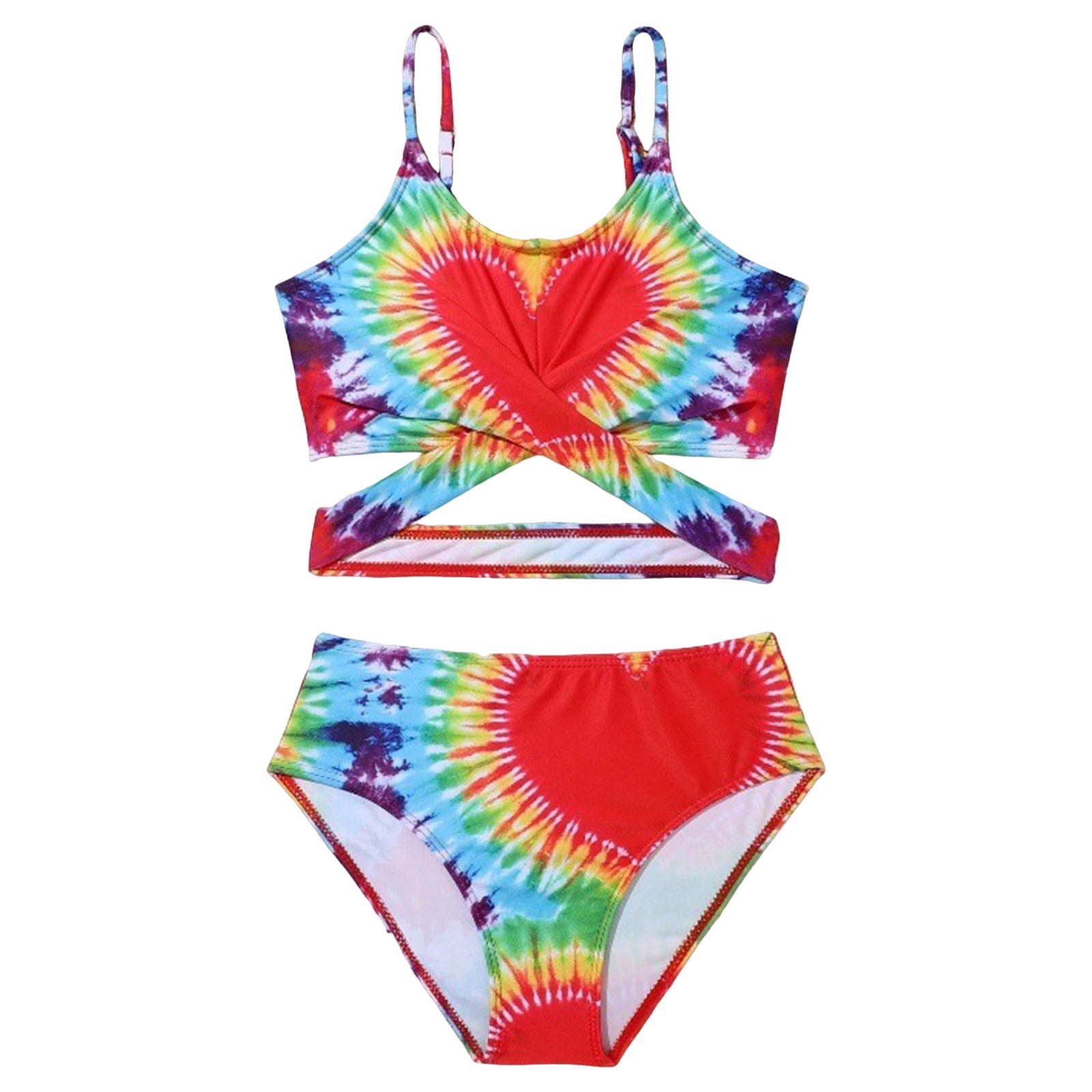 Caqnni Girls Swimsuit 2 Piece Ribbed Bikini Set Adjustable Strap ...
