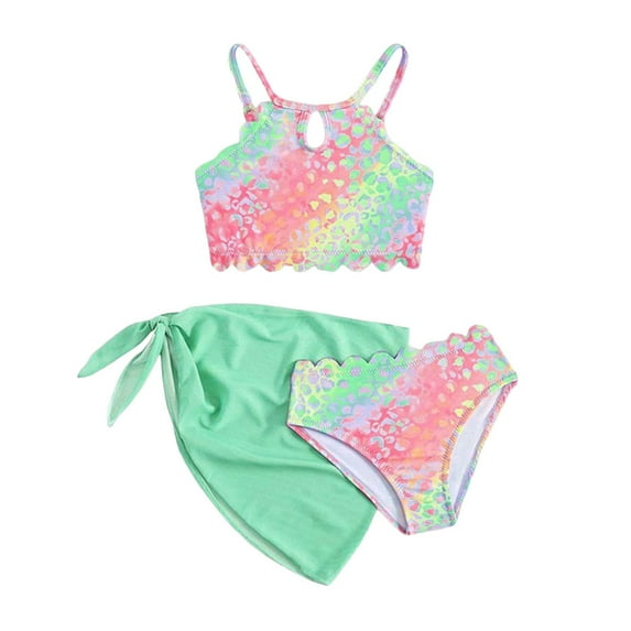 Caqnni Girls Swimsuit Color Block Girls Bathing Suit Twist Tankini Set ...