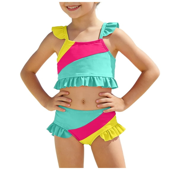 Caqnni Girls Swimwear Kids 2 Piece Bikini Sets Sport Bathing Suits Cute ...