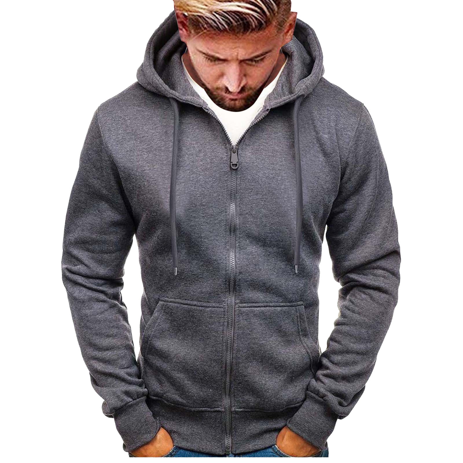 Caqnni Hoodies for Men Zip Cargo Pullover Hoodie Workout Gym Sweatshirt ...