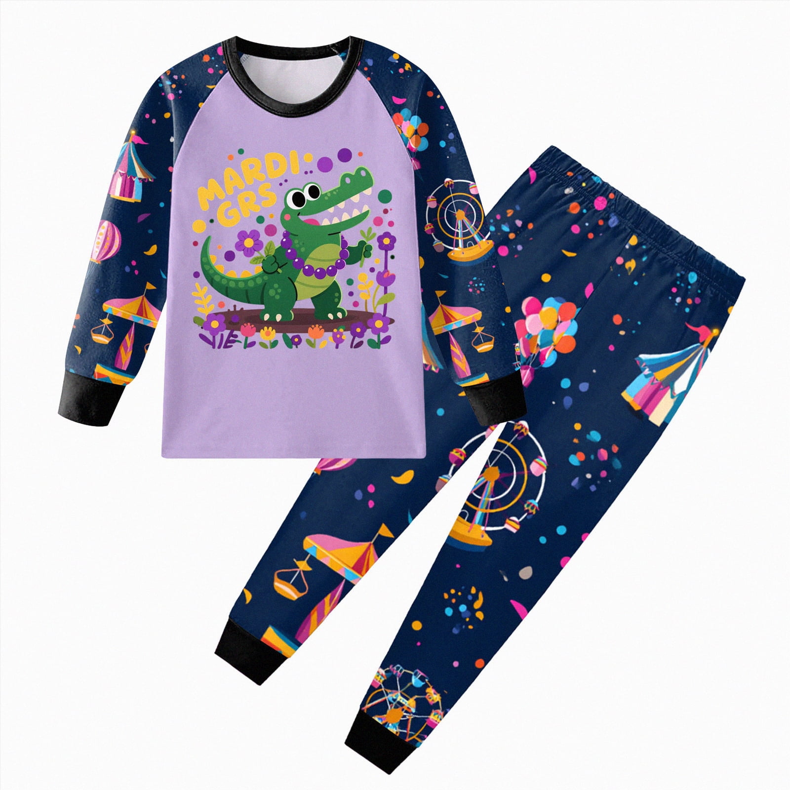 Caqnni Kids Cozy Patterned Set 2PCs Long Sleeve Crewneck Outfit, Fleece ...