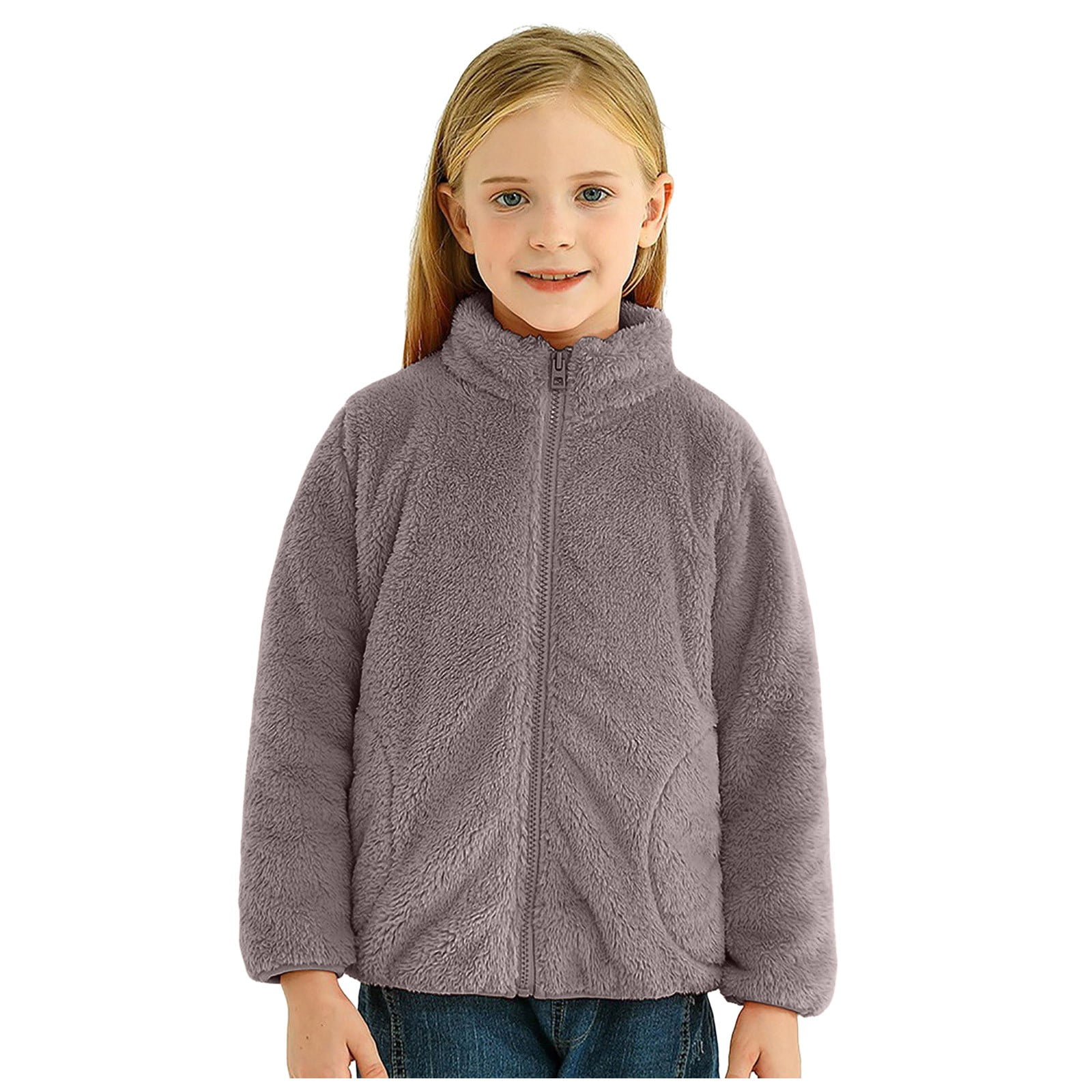 Caqnni Kids Girl's Fuzzy Hoodies Zipper Warm Loose Sherpa Hooded Sweatshirt Pullover With ...